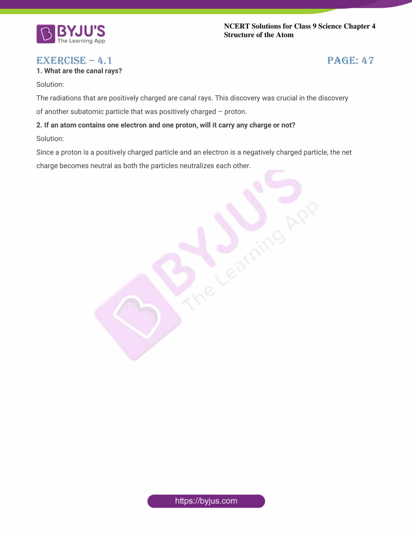 NCERT Solutions for Class 9 Science Chapter 4 Structure of the Atoms