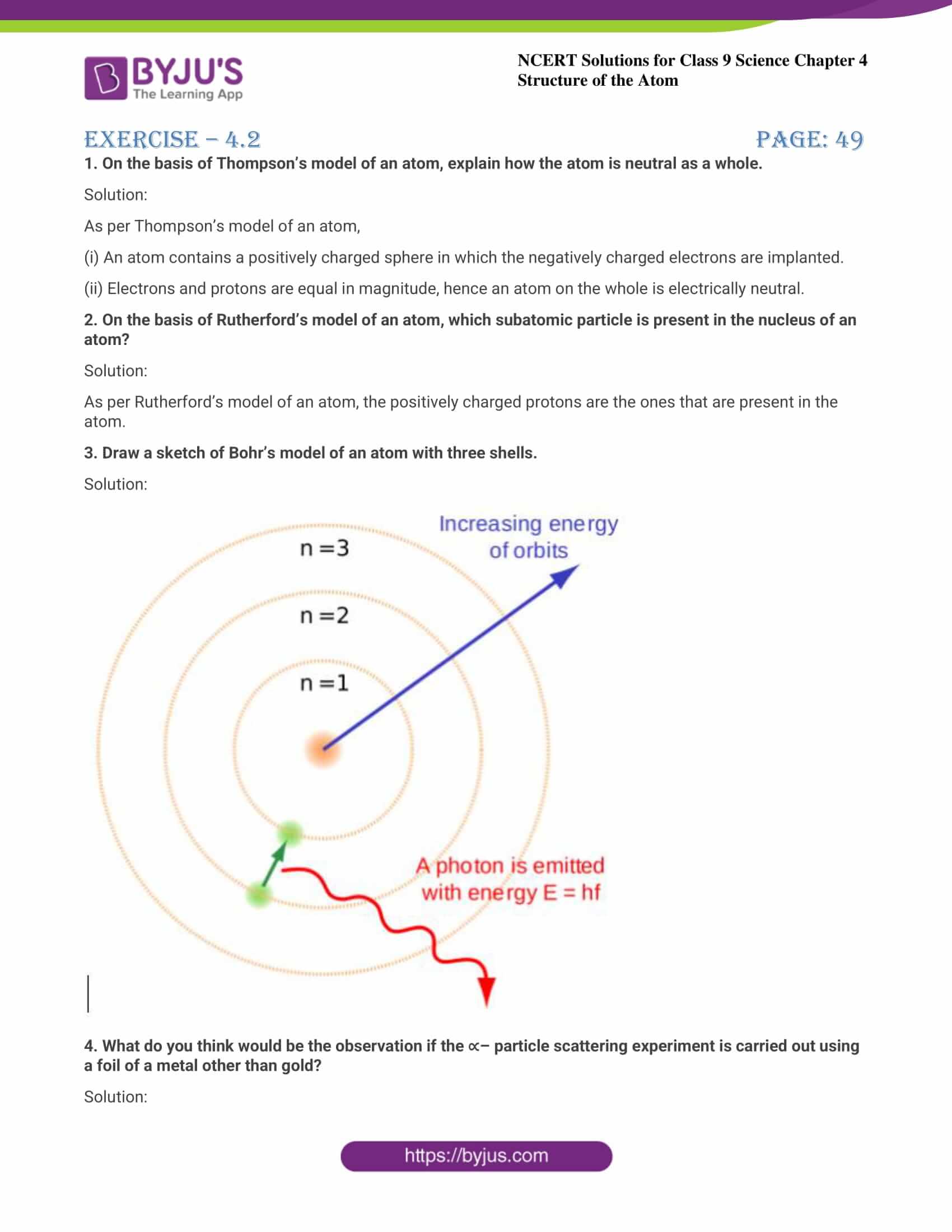 NCERT Solutions for Class 9 Science Chapter 4 Structure of the Atoms