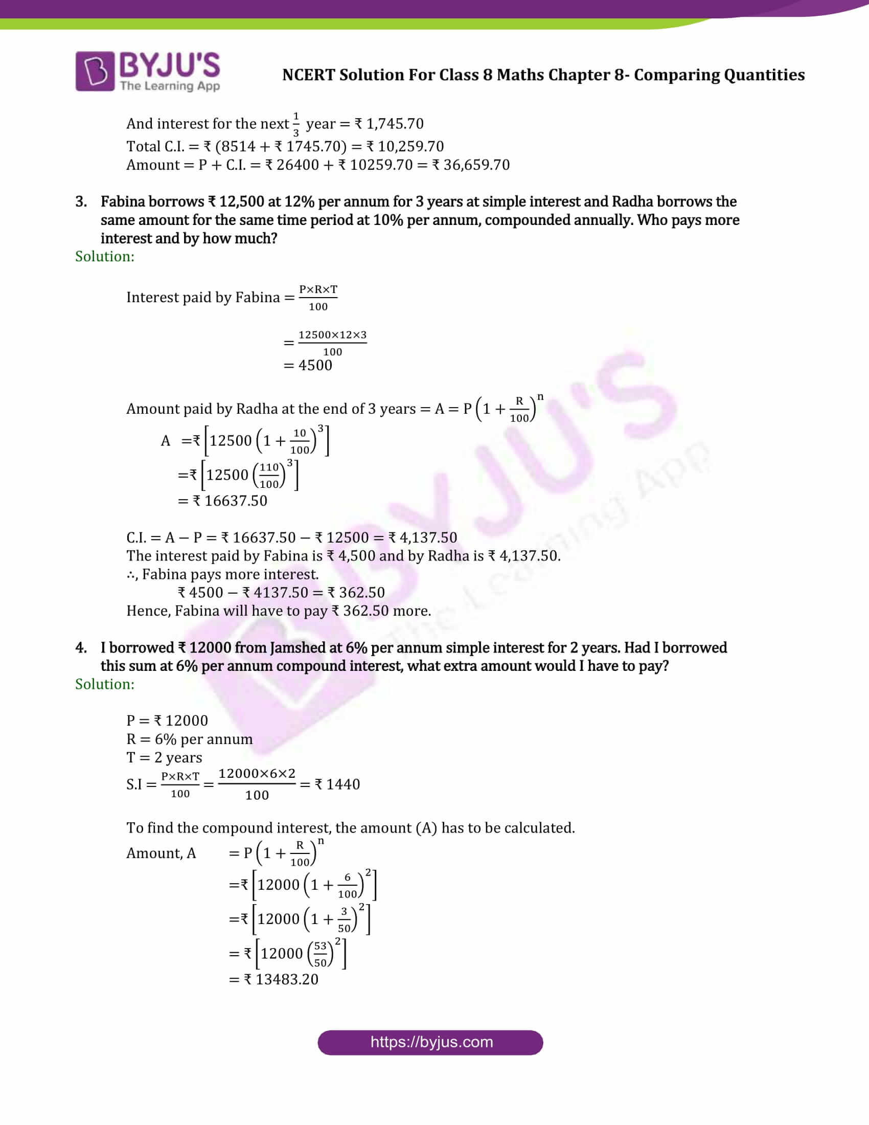 NCERT Solutions for Class 8 Maths Chapter 8 Comparing Quantities