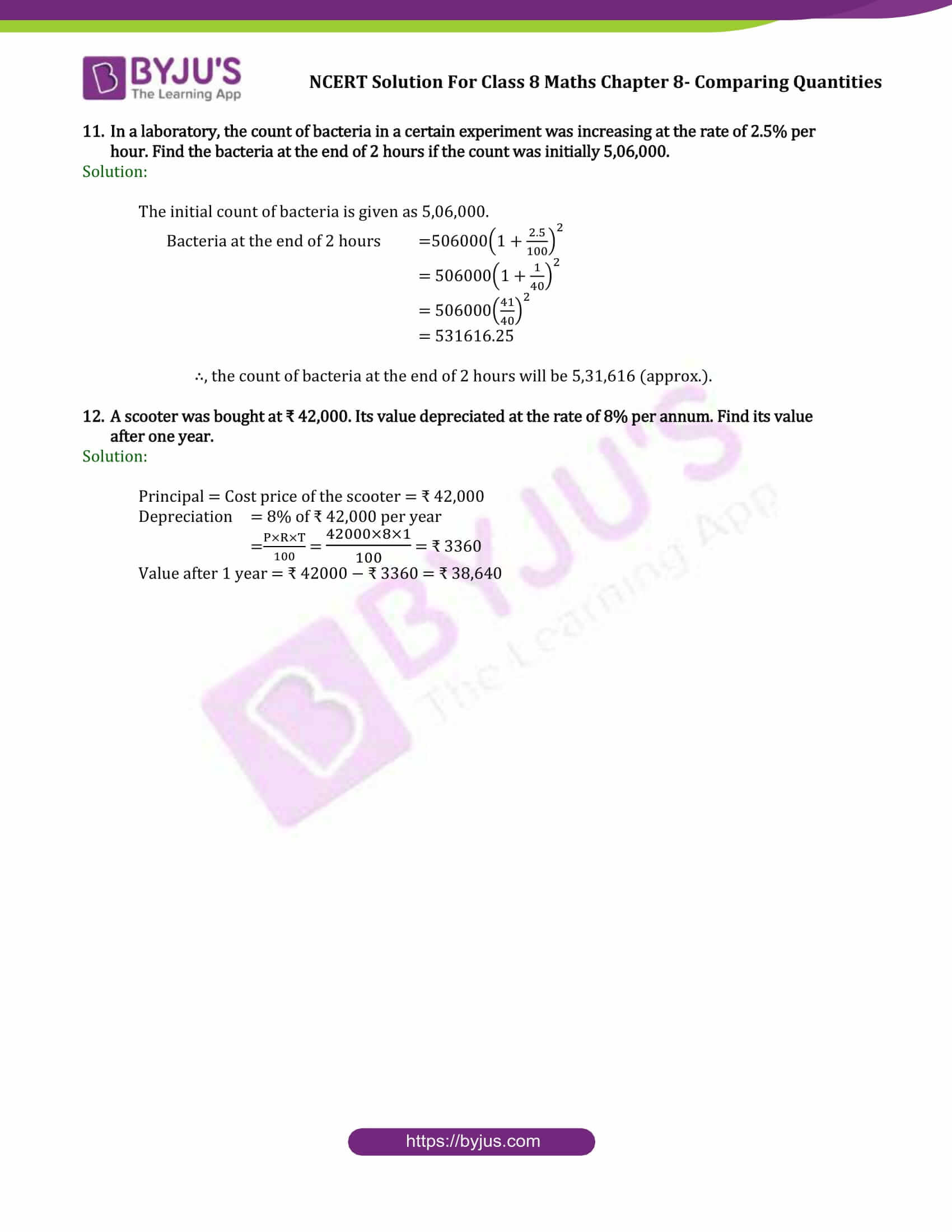 NCERT Solutions for Class 8 Maths Chapter 8 Comparing Quantities