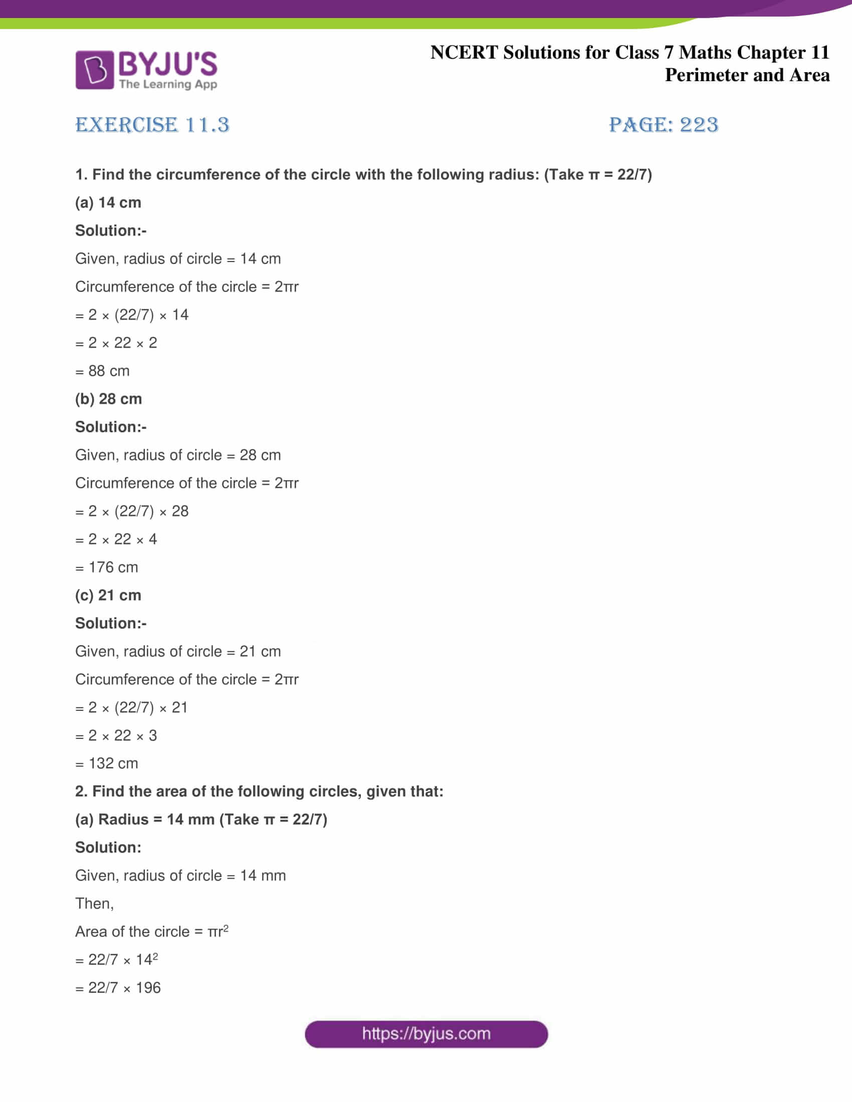 NCERT Solutions for Class 7 Maths Exercise 11.3 Chapter 11 Perimeter ...