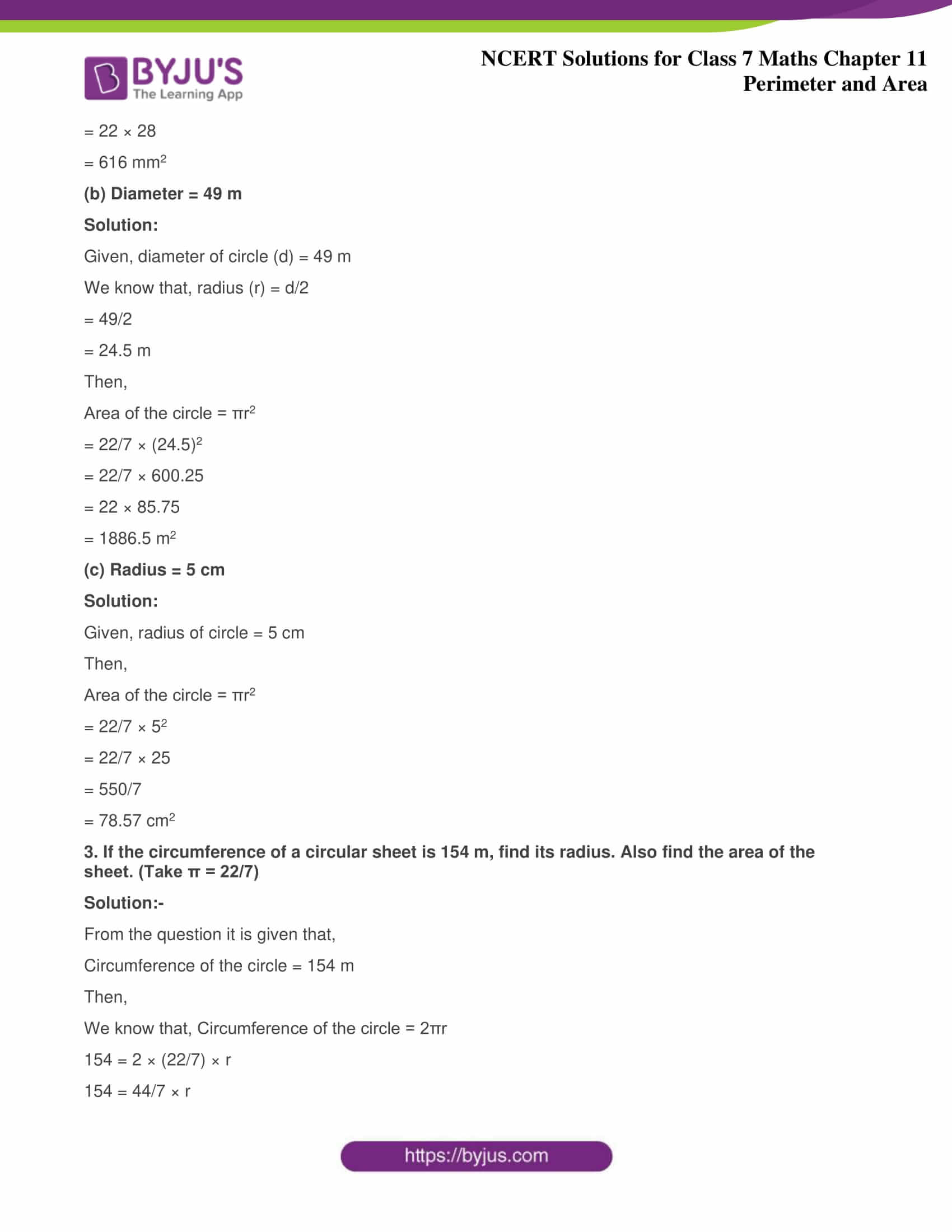 NCERT Solutions for Class 7 Maths Exercise 11.3 Chapter 11 Perimeter ...