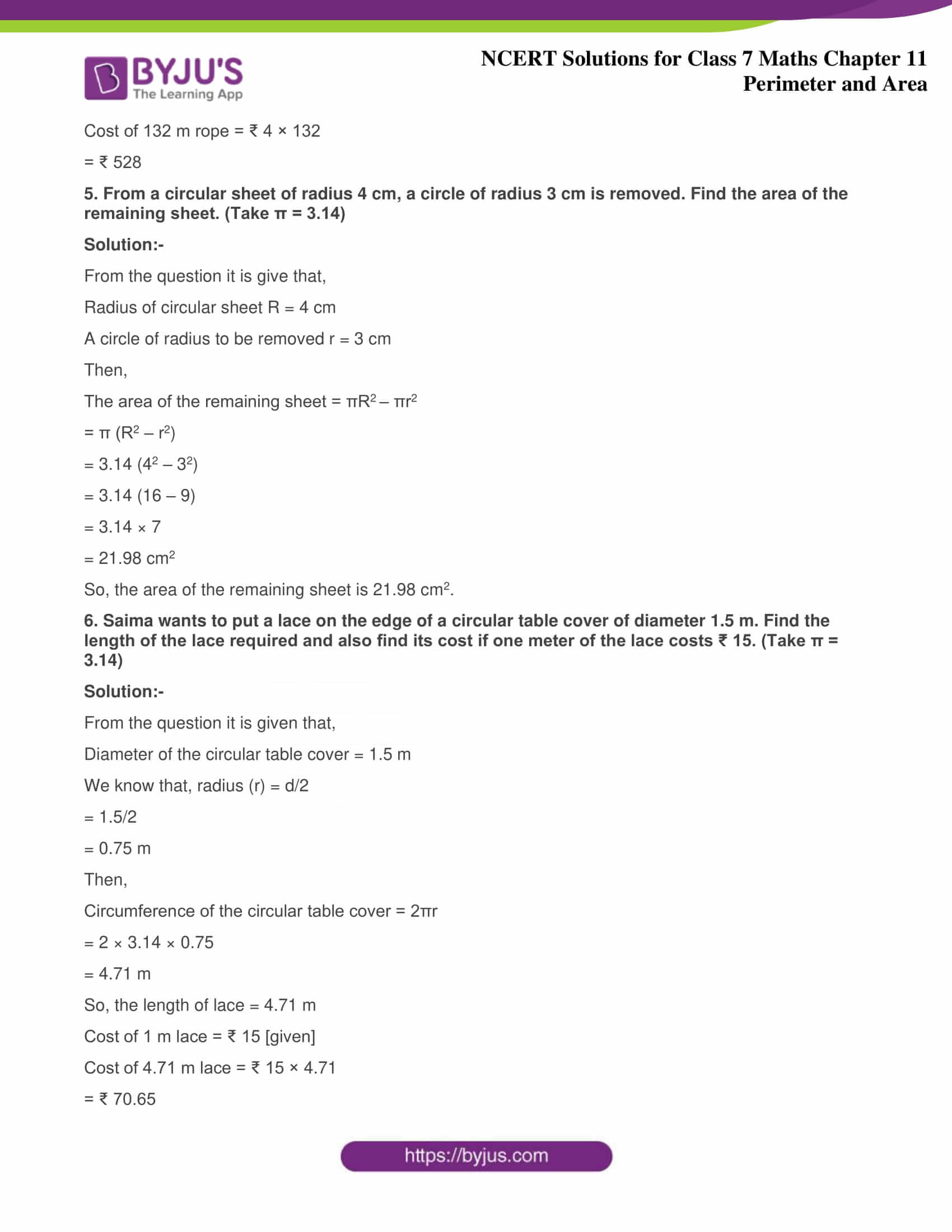 NCERT Solutions for Class 7 Maths Exercise 11.3 Chapter 11 Perimeter ...