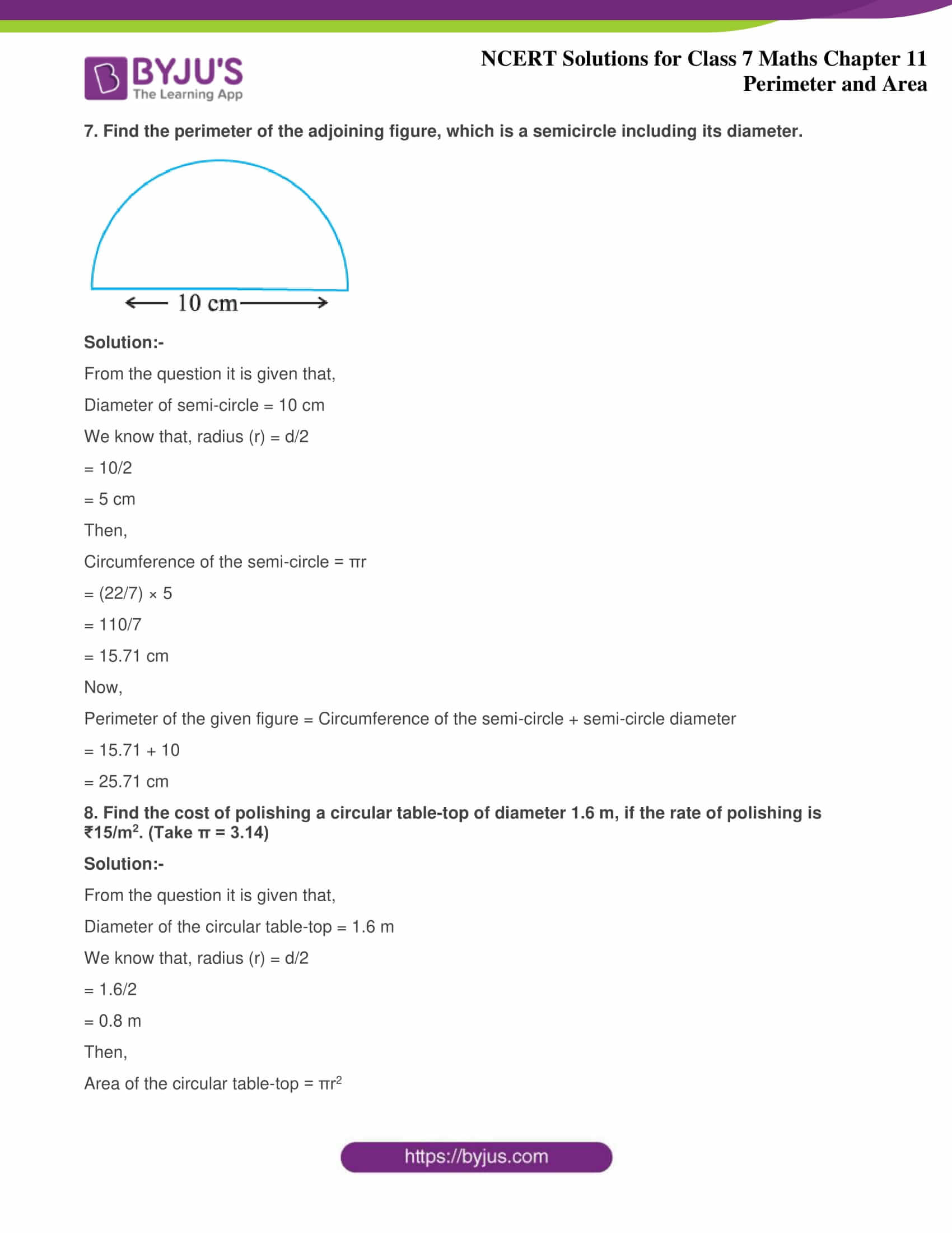 NCERT Solutions for Class 7 Maths Exercise 11.3 Chapter 11 Perimeter ...