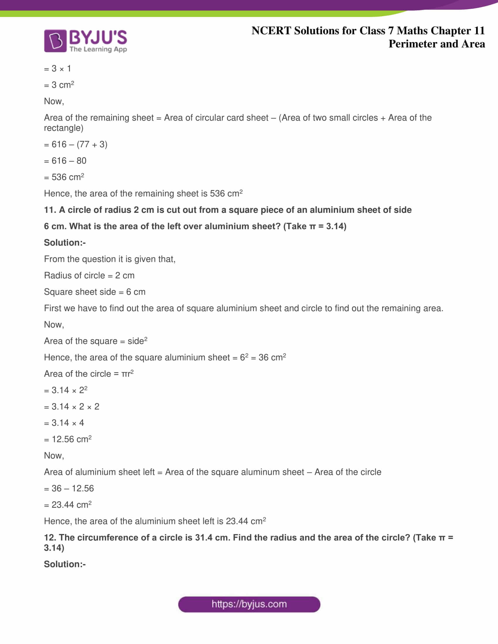 NCERT Solutions for Class 7 Maths Exercise 11.3 Chapter 11 Perimeter ...