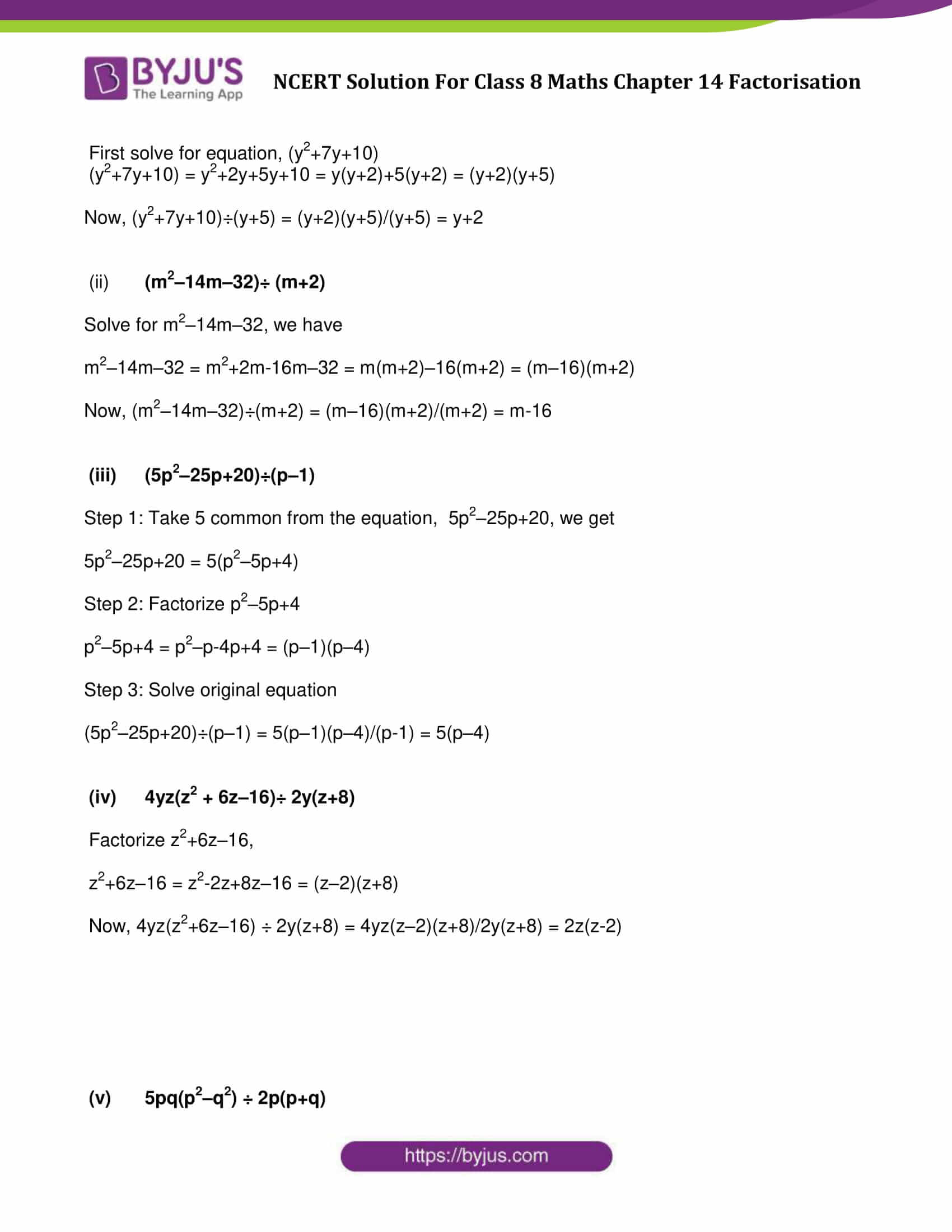 NCERT Solutions Class 8 Maths Chapter 14 Factorisation - Click Here To Download