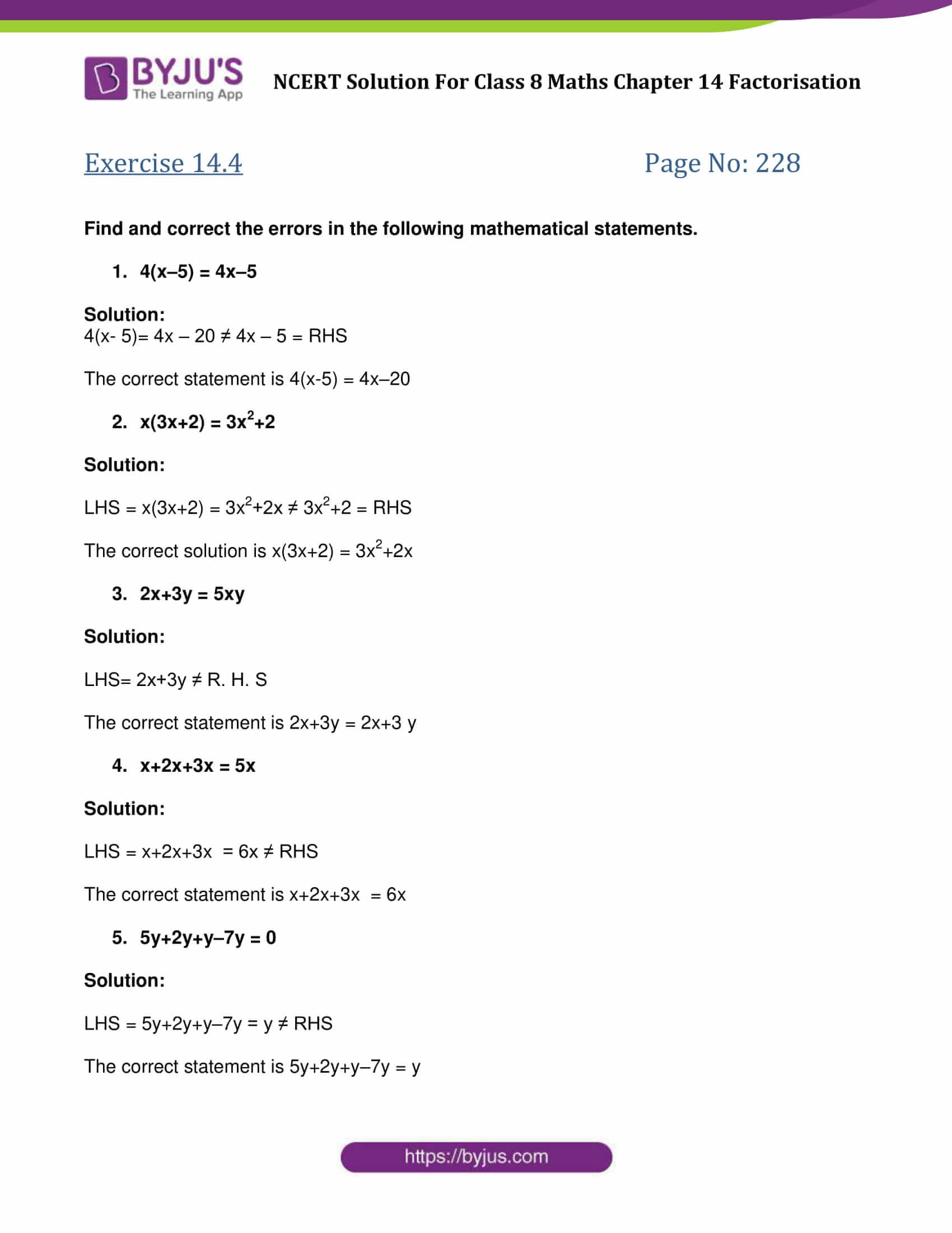 Ncert Solutions Class 8 Maths Chapter 14 Factorisation Click Here To