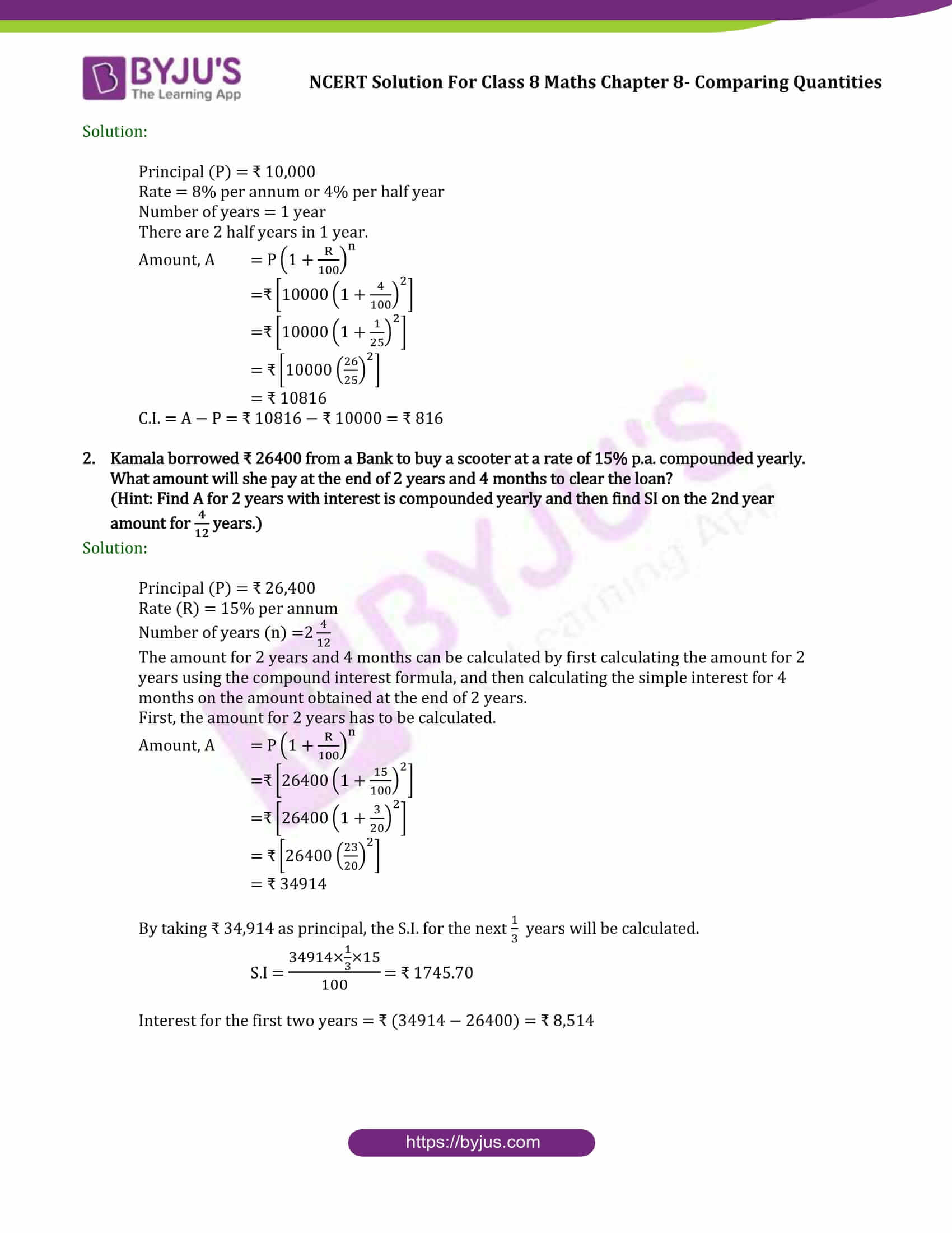 Download PDF of NCERT Solution class 8 Maths Chapter 8 Comparing Quantities Exercise 8.3