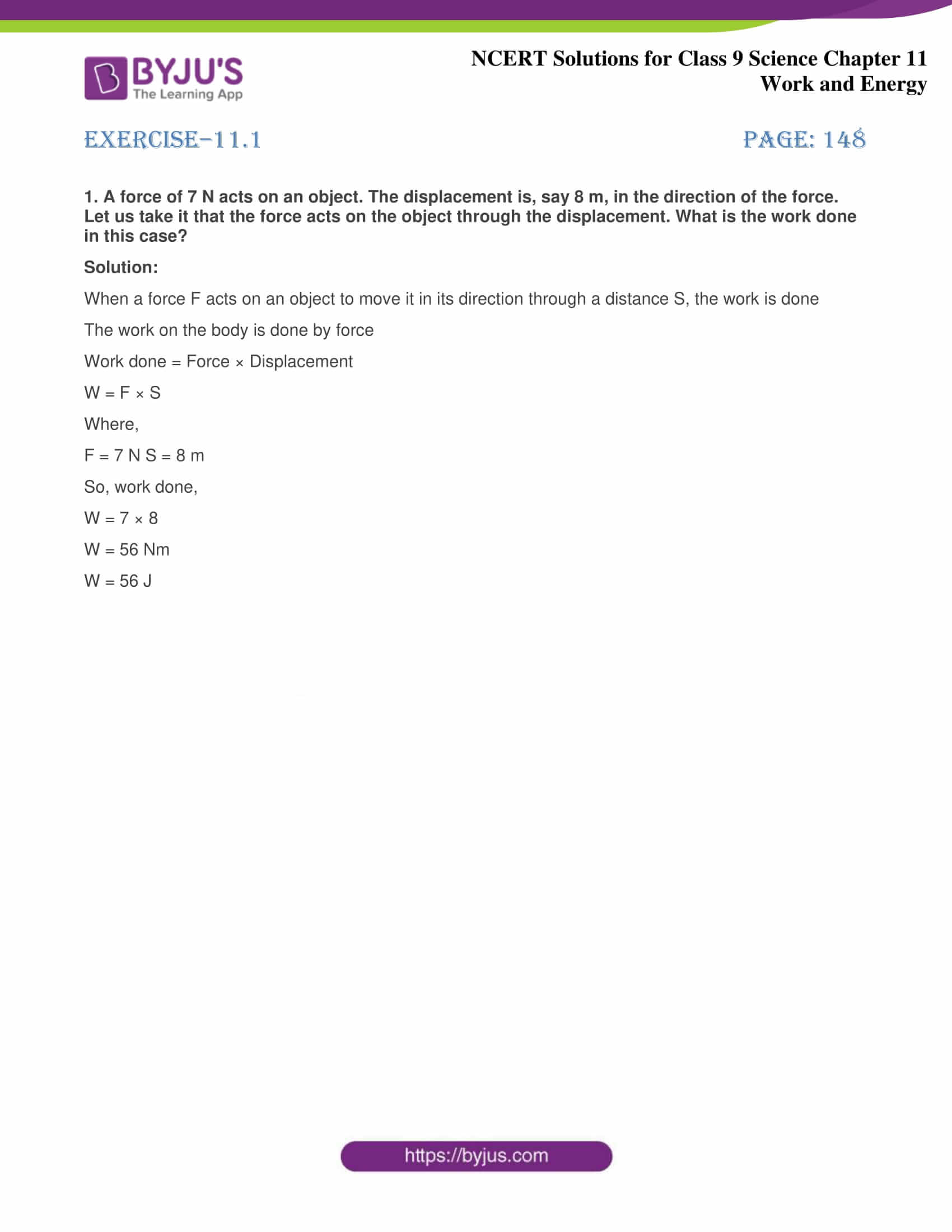 NCERT Solutions Class 9 Science Chapter 11 Work And Energy - Updated ...