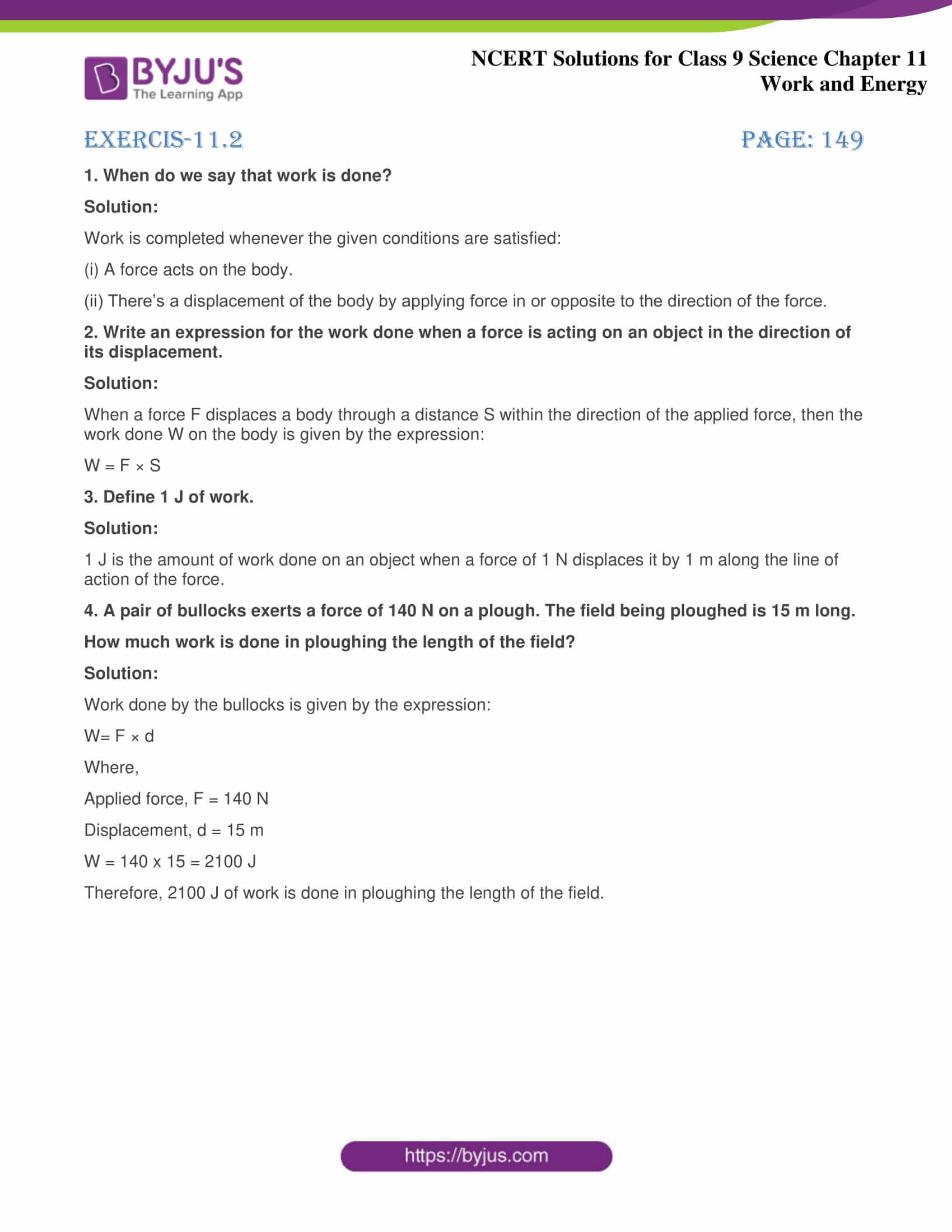 NCERT Solutions Class 9 Science Chapter 11 Work And Energy - Updated ...