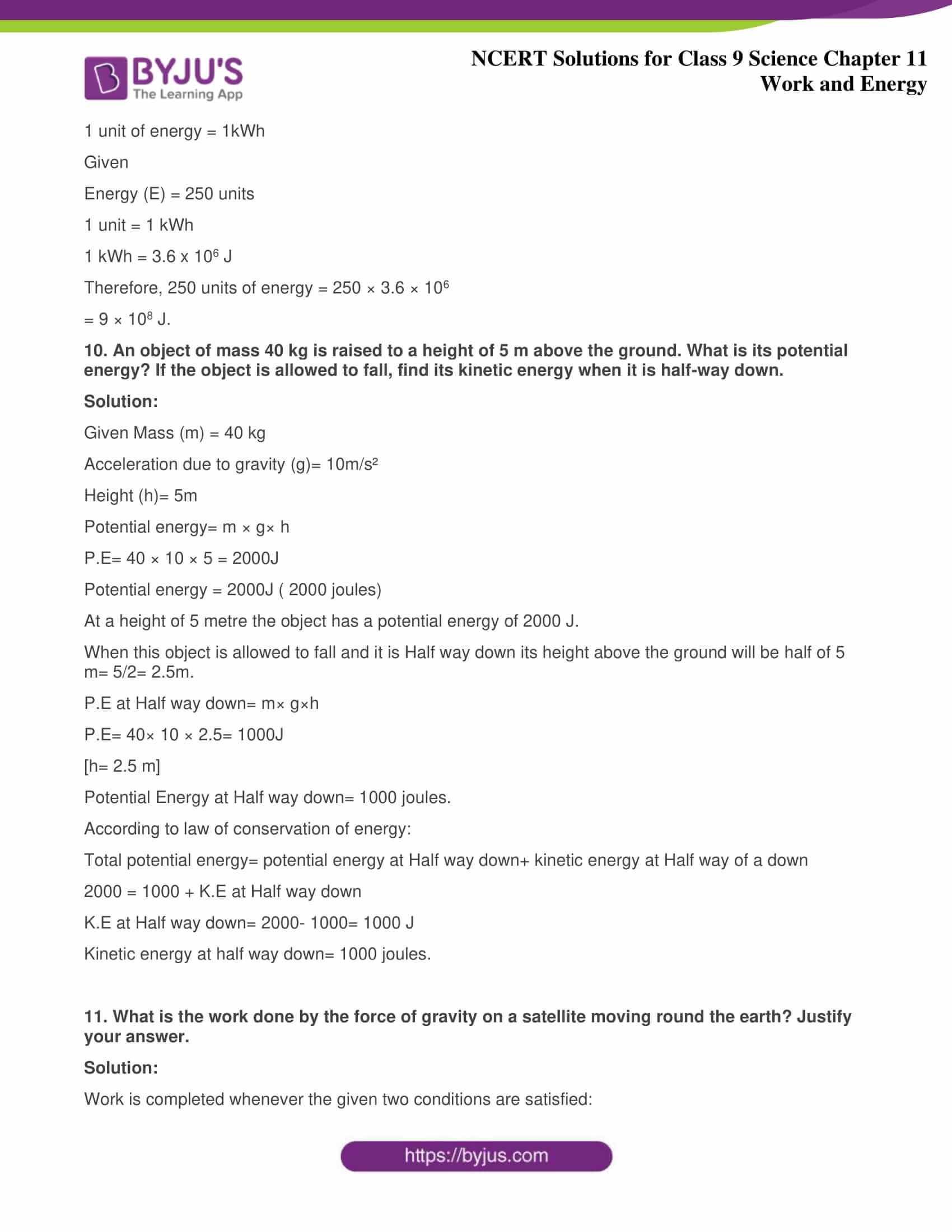 NCERT Solutions Class 9 Science Chapter 11 Work And Energy - Updated ...