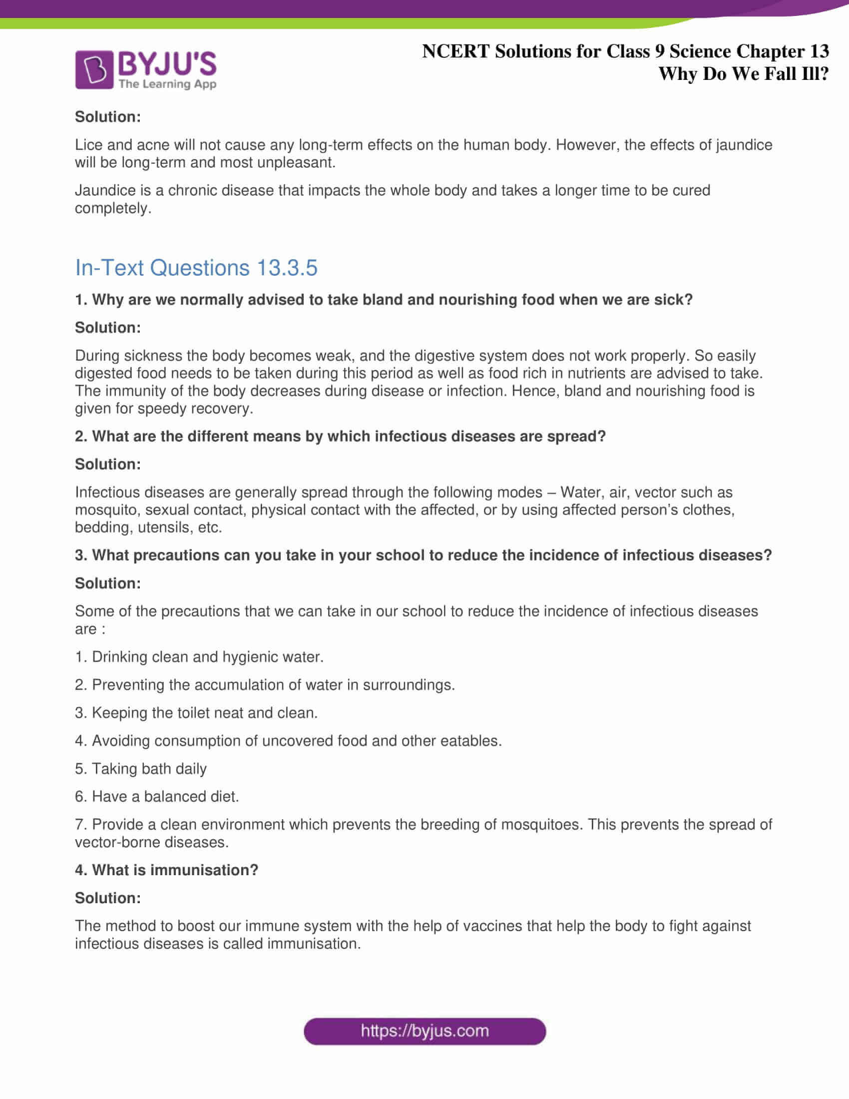 NCERT Solutions Class 9 Science Chapter 13 Why Do We Fall Ill - BYJU'S
