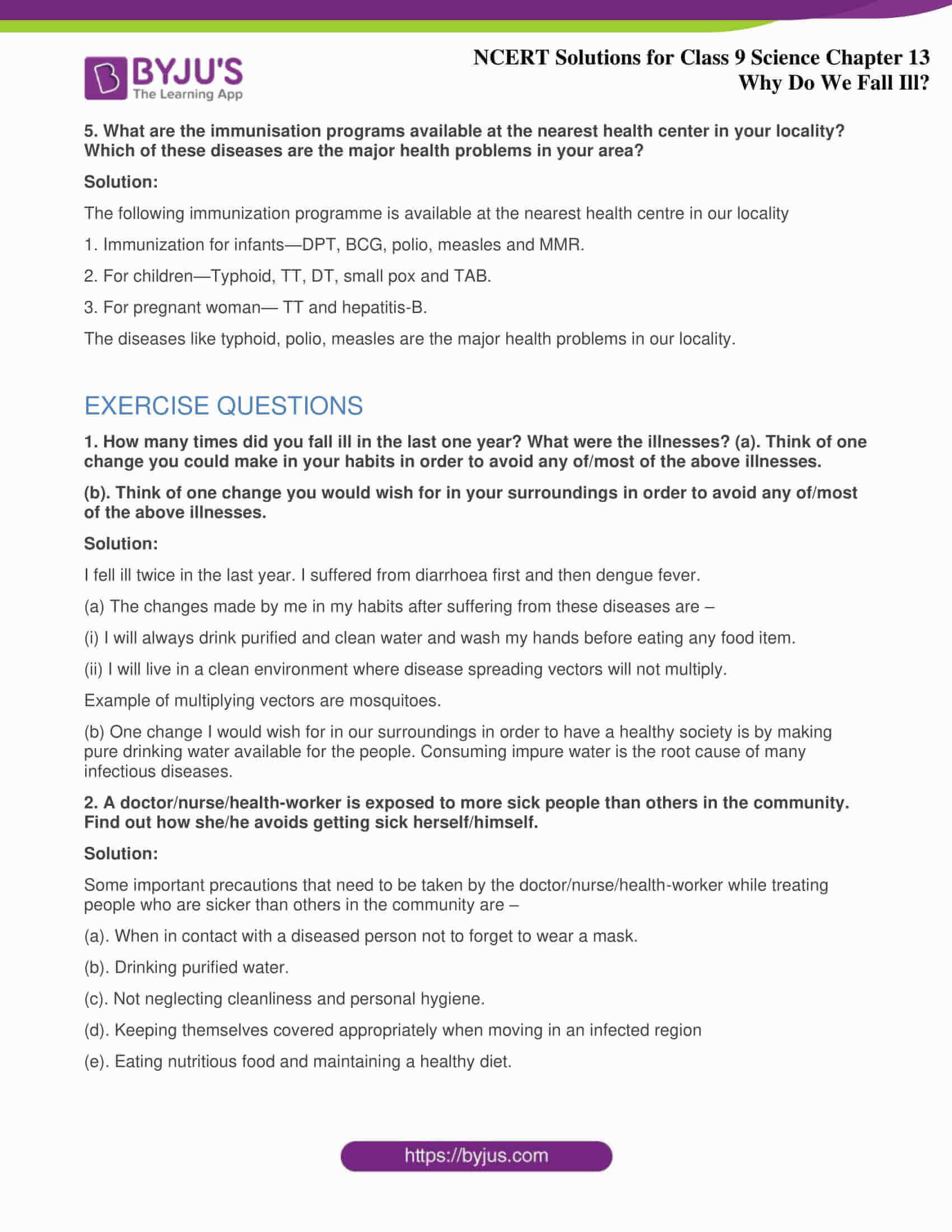 NCERT Solutions Class 9 Science Chapter 13 Why Do We Fall Ill - BYJU'S
