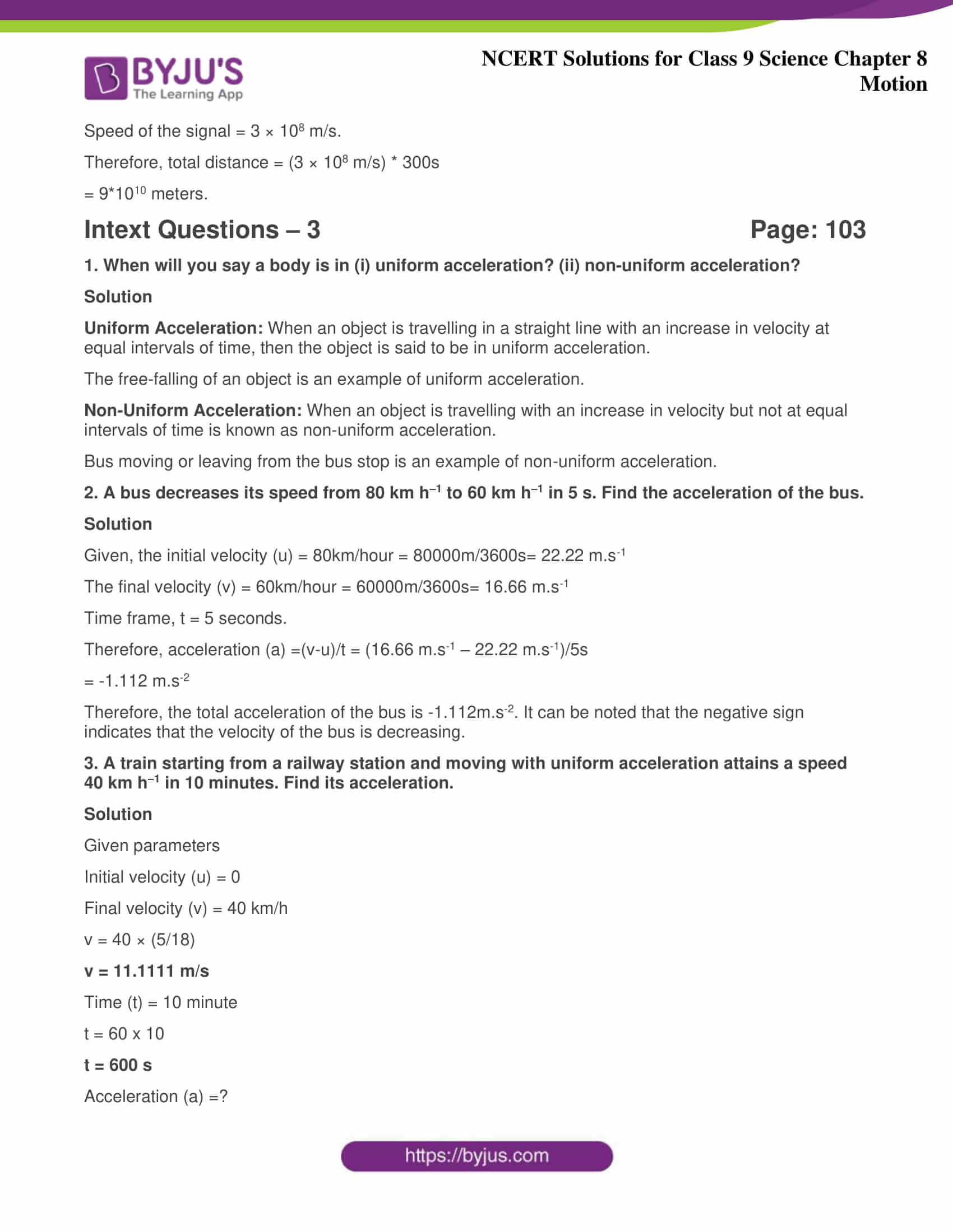 NCERT Solutions Class 9 Science Chapter 8 Motion