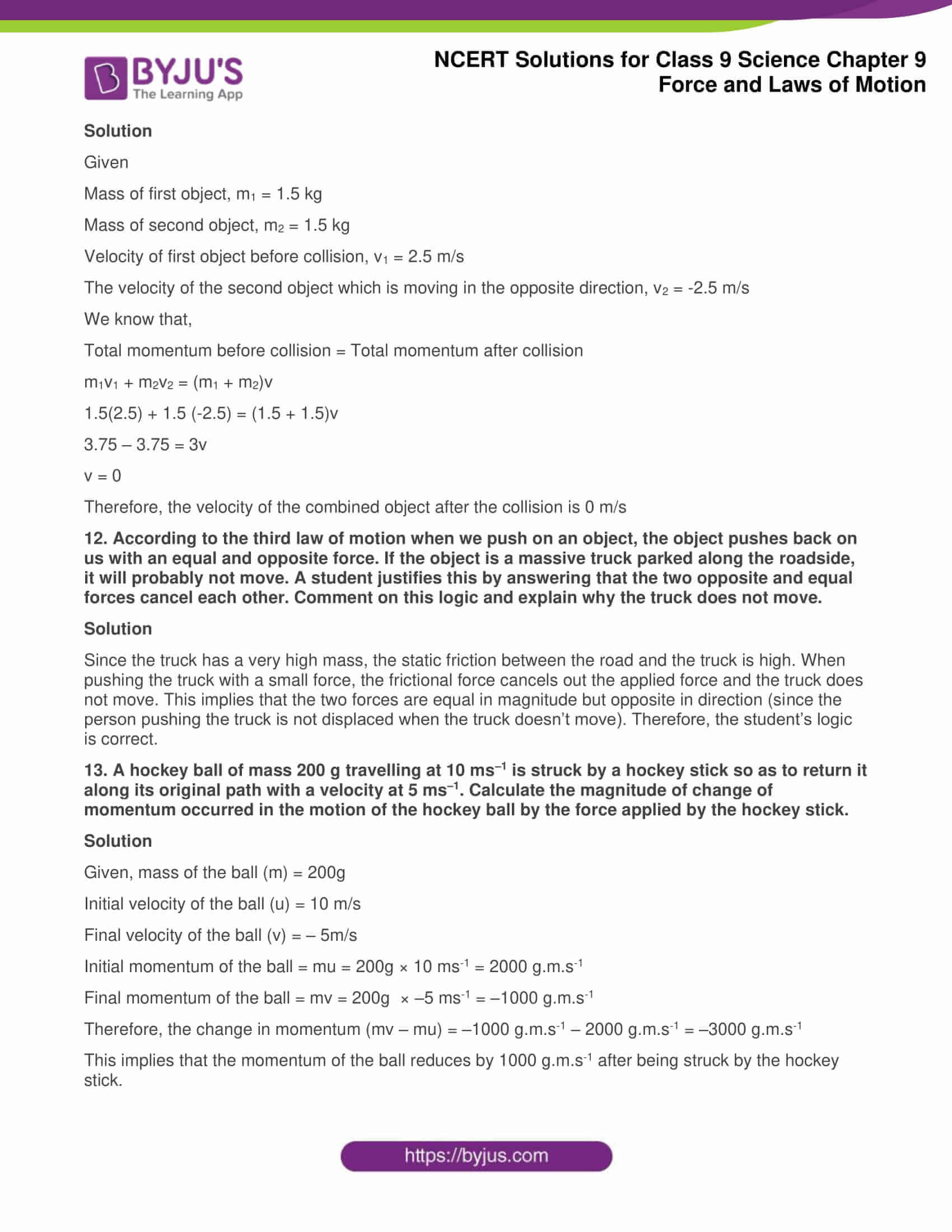 NCERT Solutions Class 9 Science Chapter 9 Force And Laws Of Motion ...