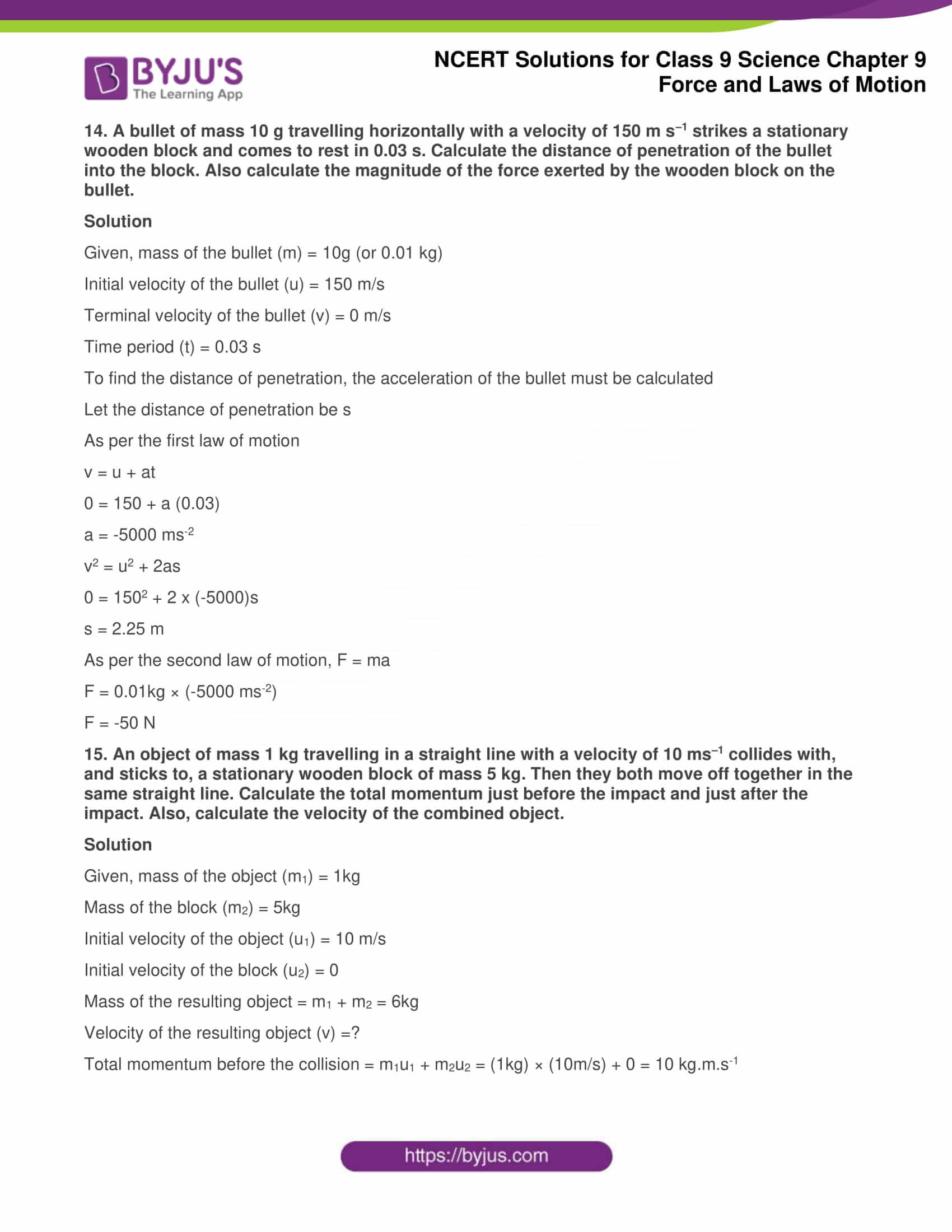 NCERT Solutions Class 9 Science Chapter 9 Force And Laws Of Motion ...