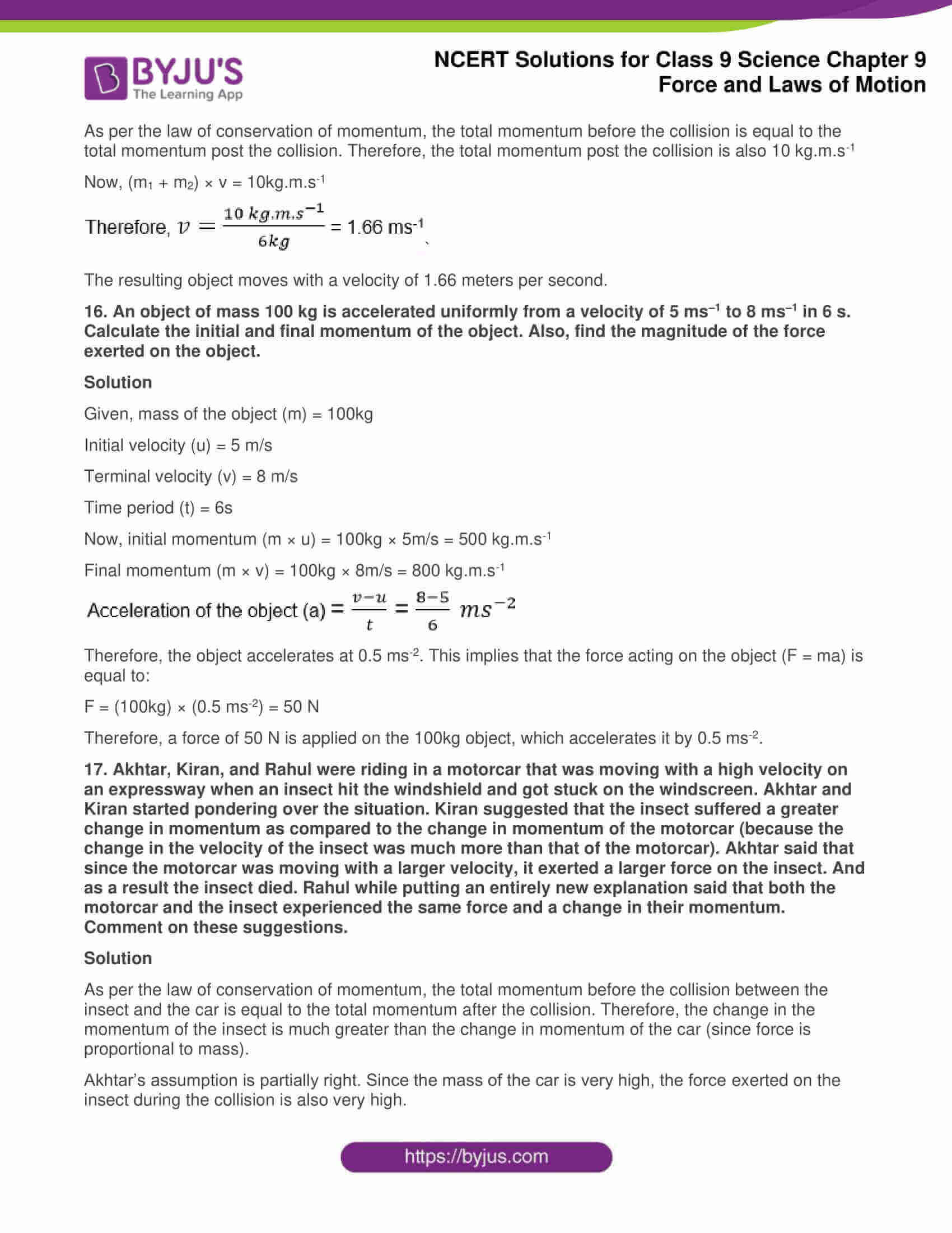 NCERT Solutions Class 9 Science Chapter 9 Force And Laws Of Motion ...