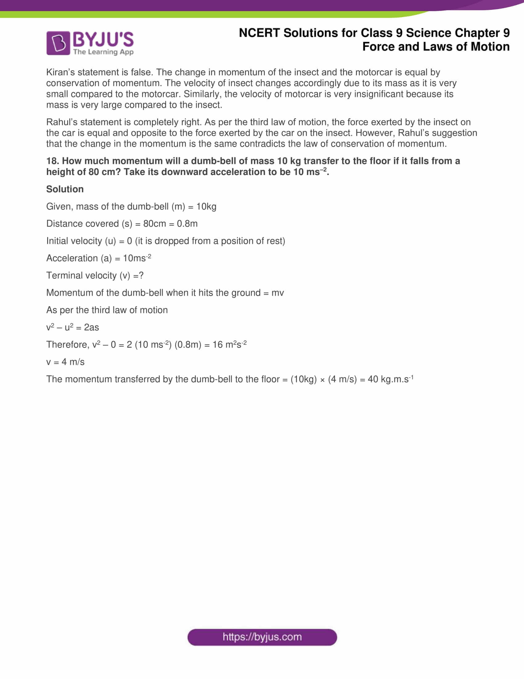 NCERT Solutions Class 9 Science Chapter 9 Force And Laws Of Motion ...