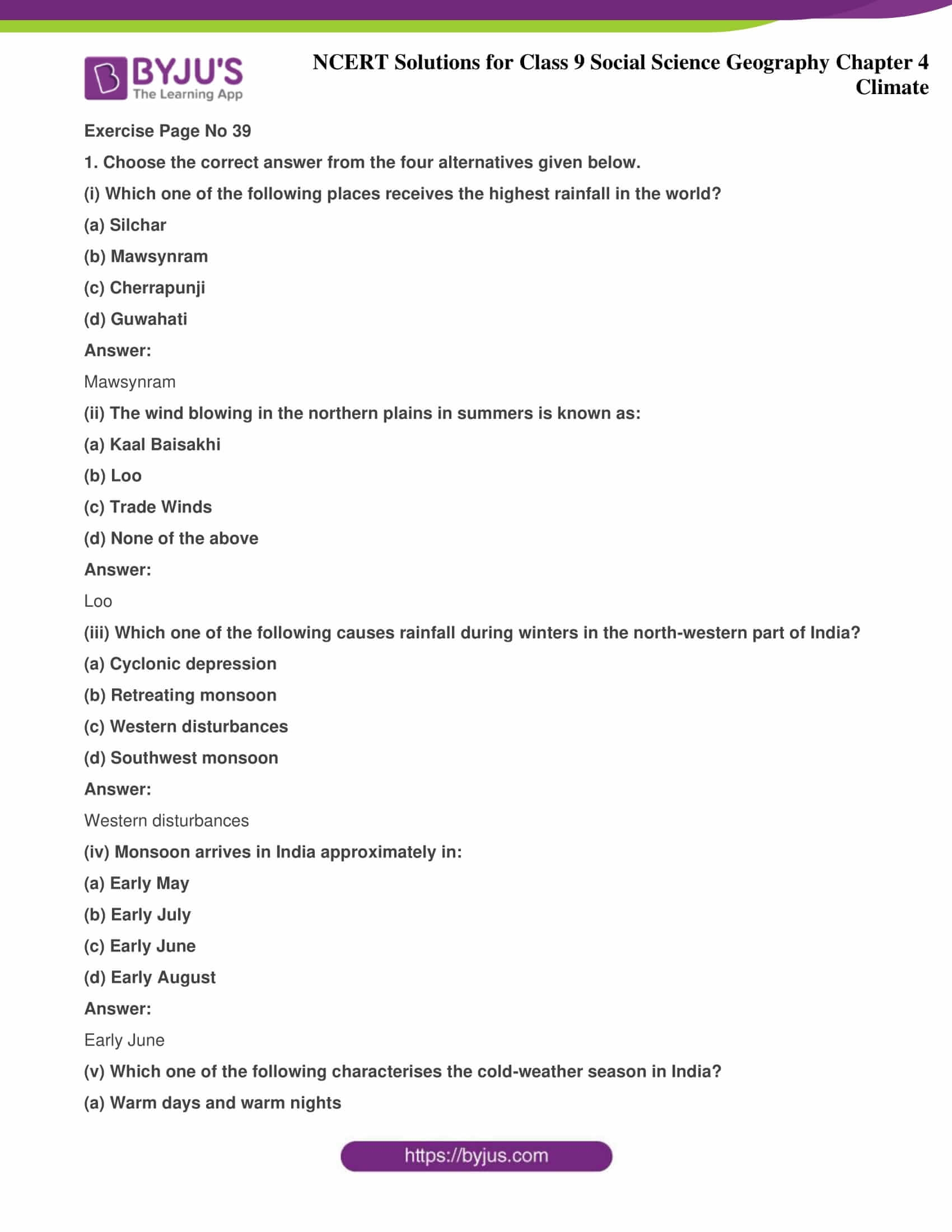 NCERT Solutions For Class 9 Geography Social Science Chapter 4 Climate ...
