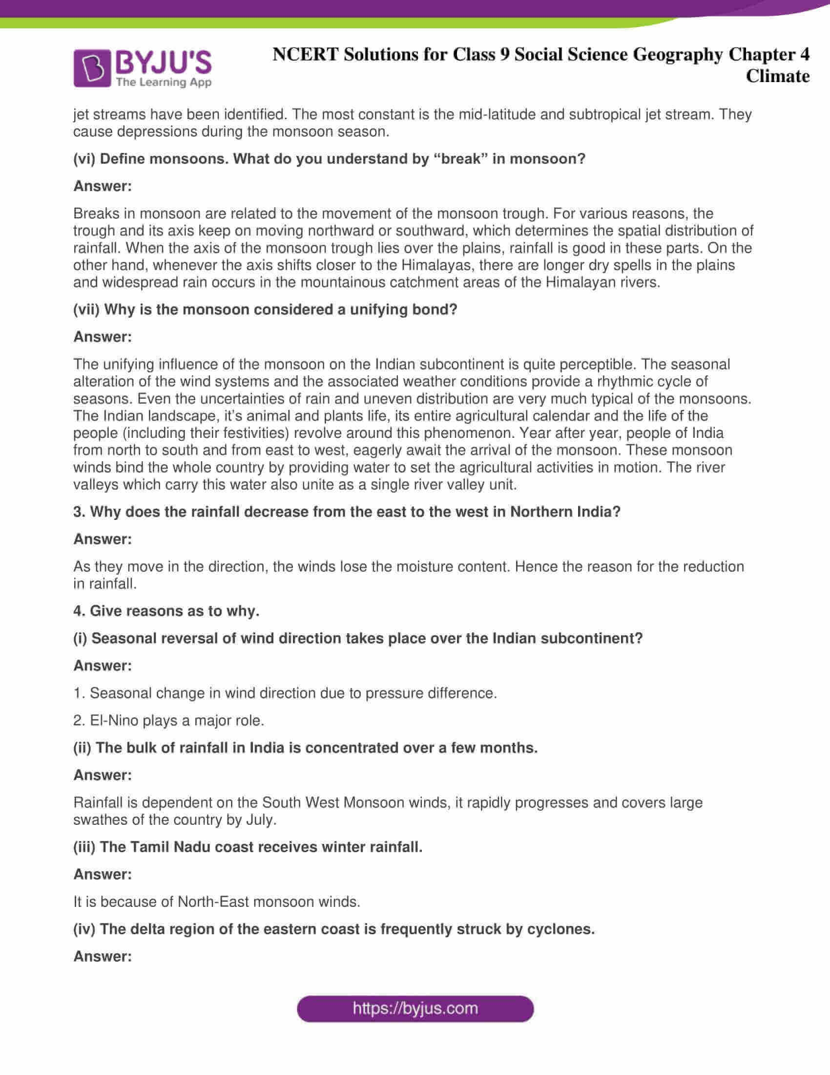 NCERT Solutions For Class 9 Geography Social Science Chapter 4 Climate - Free PDF