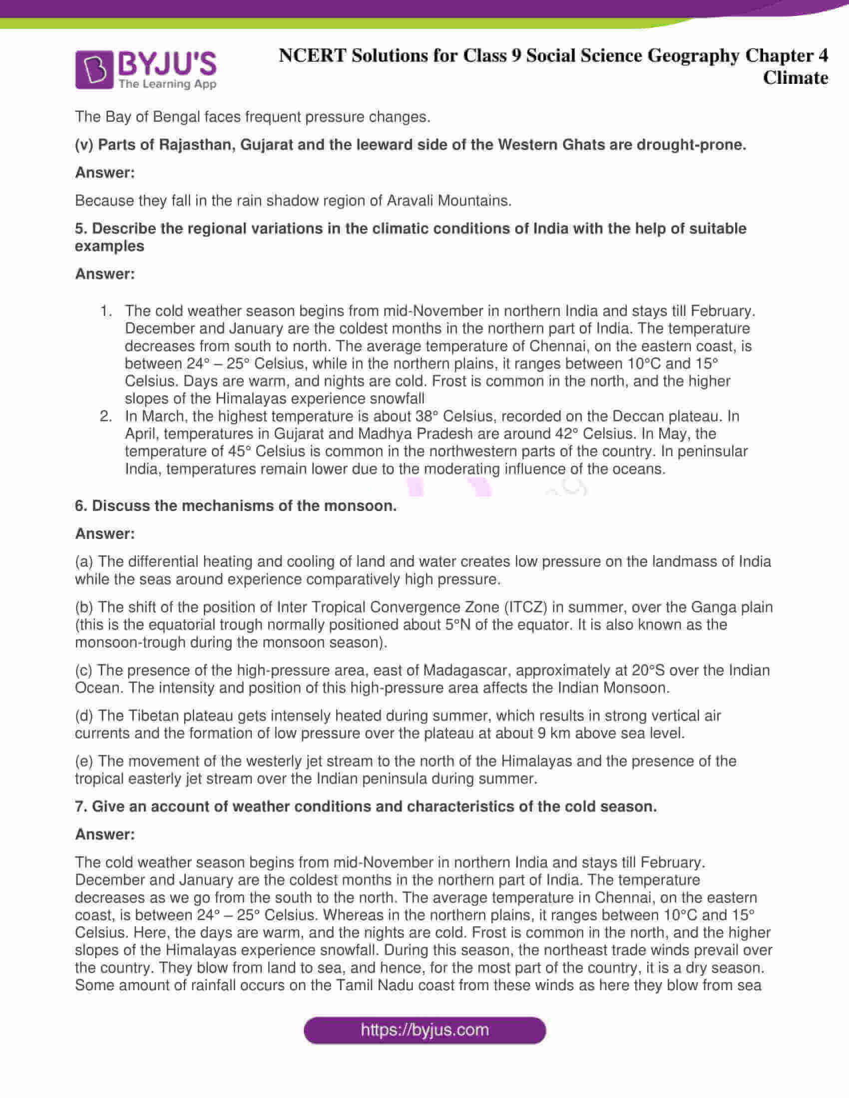 NCERT Solutions For Class 9 Geography Social Science Chapter 4 Climate - Free PDF