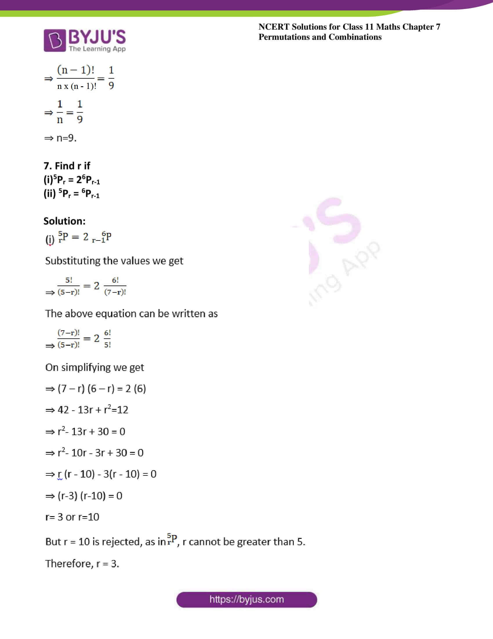 NCERT Solutions for Class 11 Maths Exercise 7.3 Chapter 7 Permutations and Combinations