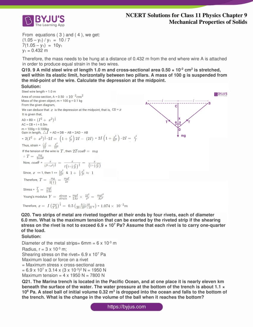NCERT Solutions for Class 11 Physics Chapter 9 Mechanical Properties of Solids