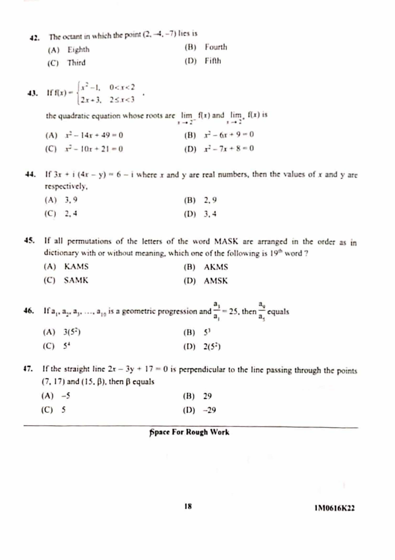 KCET 2022 Mathematics Question Paper And Solutions