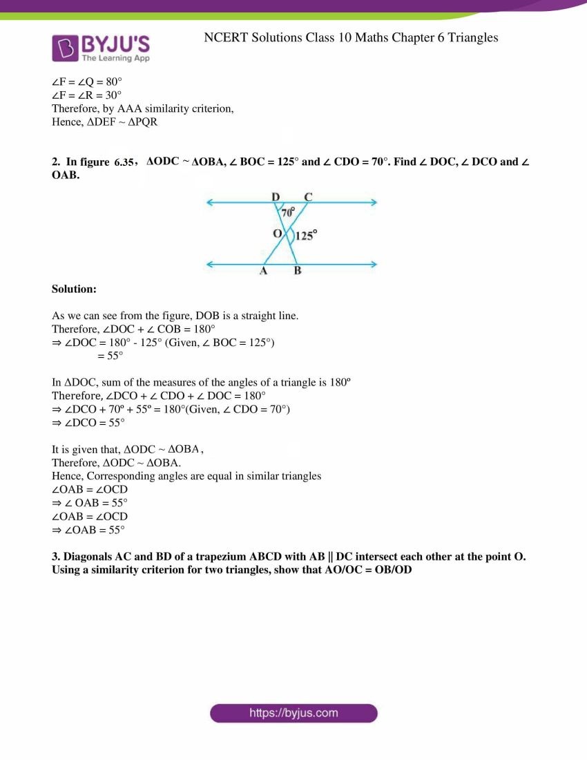 NCERT Solutions for Class 10 Maths Exercise 6.3 Chapter 6- triangles