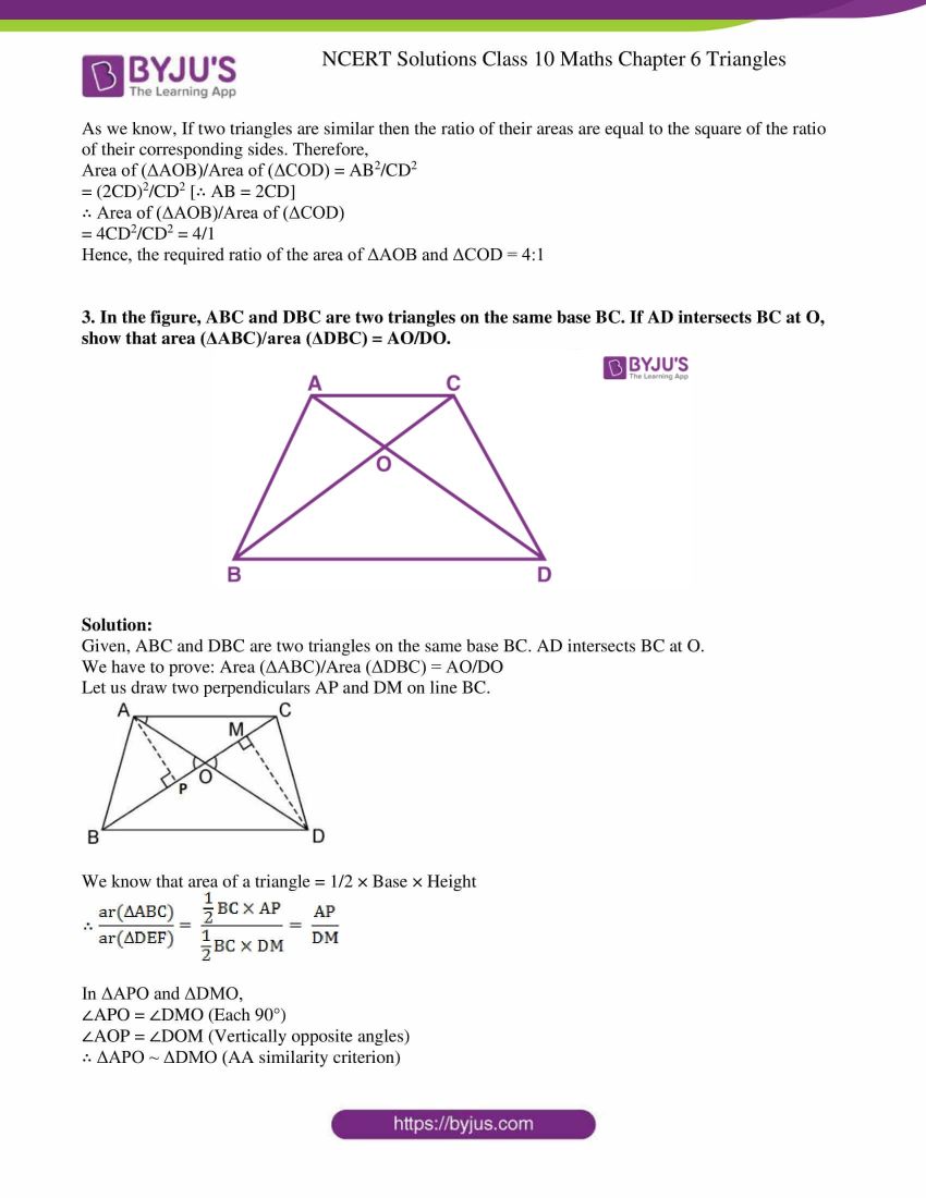 NCERT Solutions for Class 10 Maths Chapter 6 Triangles