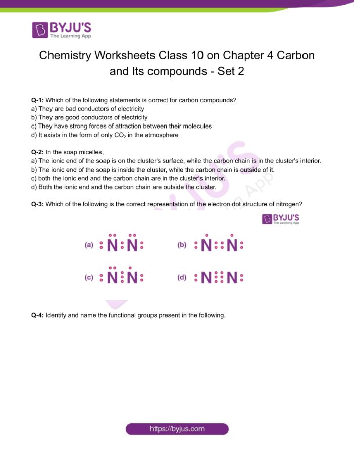 Class 10 Chemistry Worksheet On Chapter 4 Carbon And Its Compounds Set 2