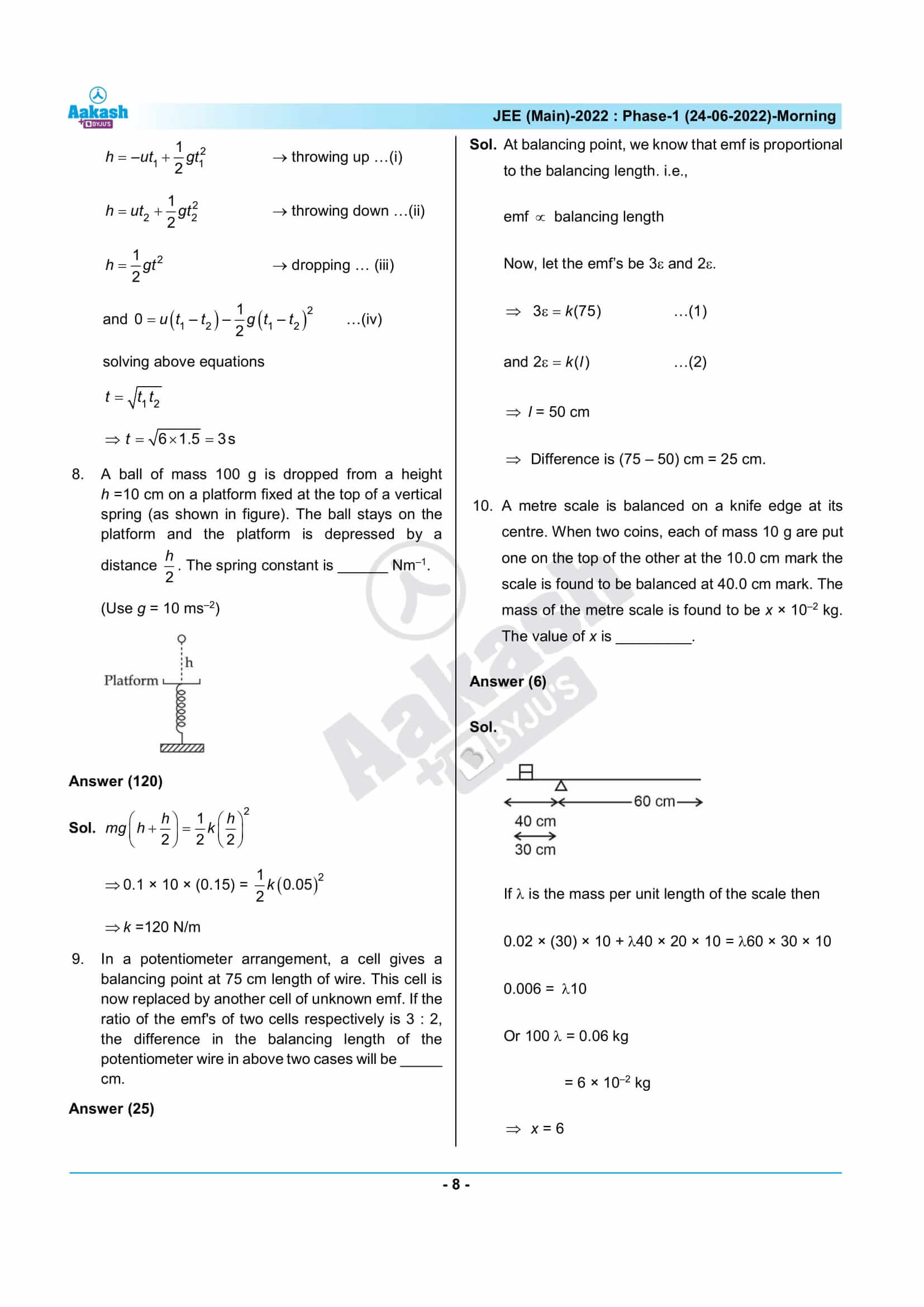 JEE Main 2022 June 24 Shift 1 Physics Question Paper with Solutions