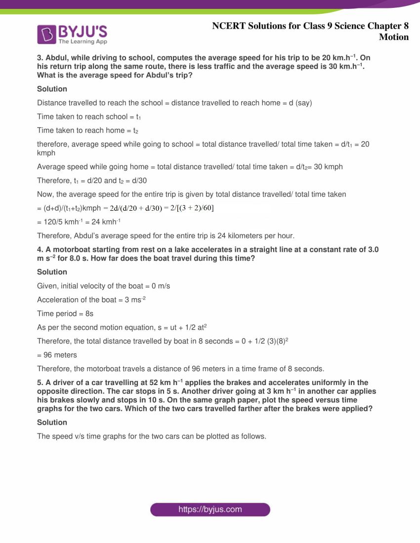 NCERT Solutions Class 9 Science Chapter 8 Motion