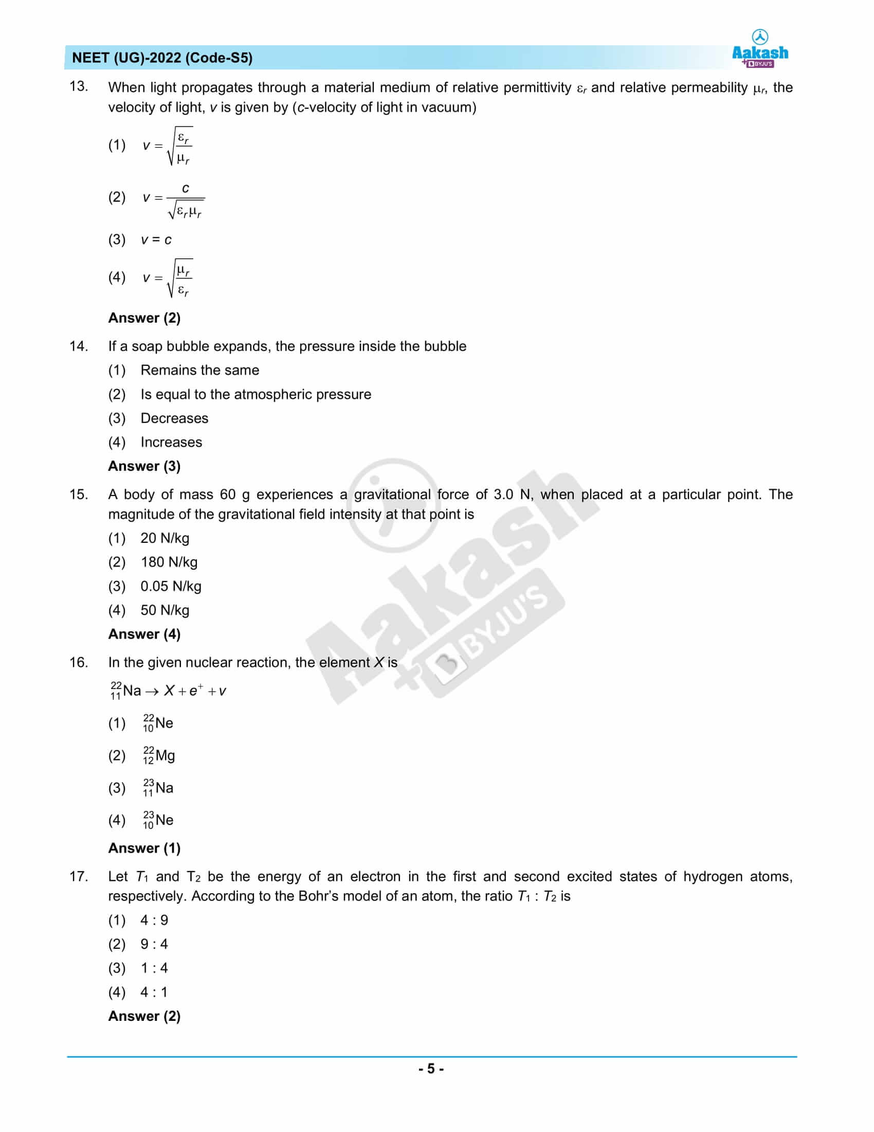 NEET 2022 Question Paper NEET 17 July 2022