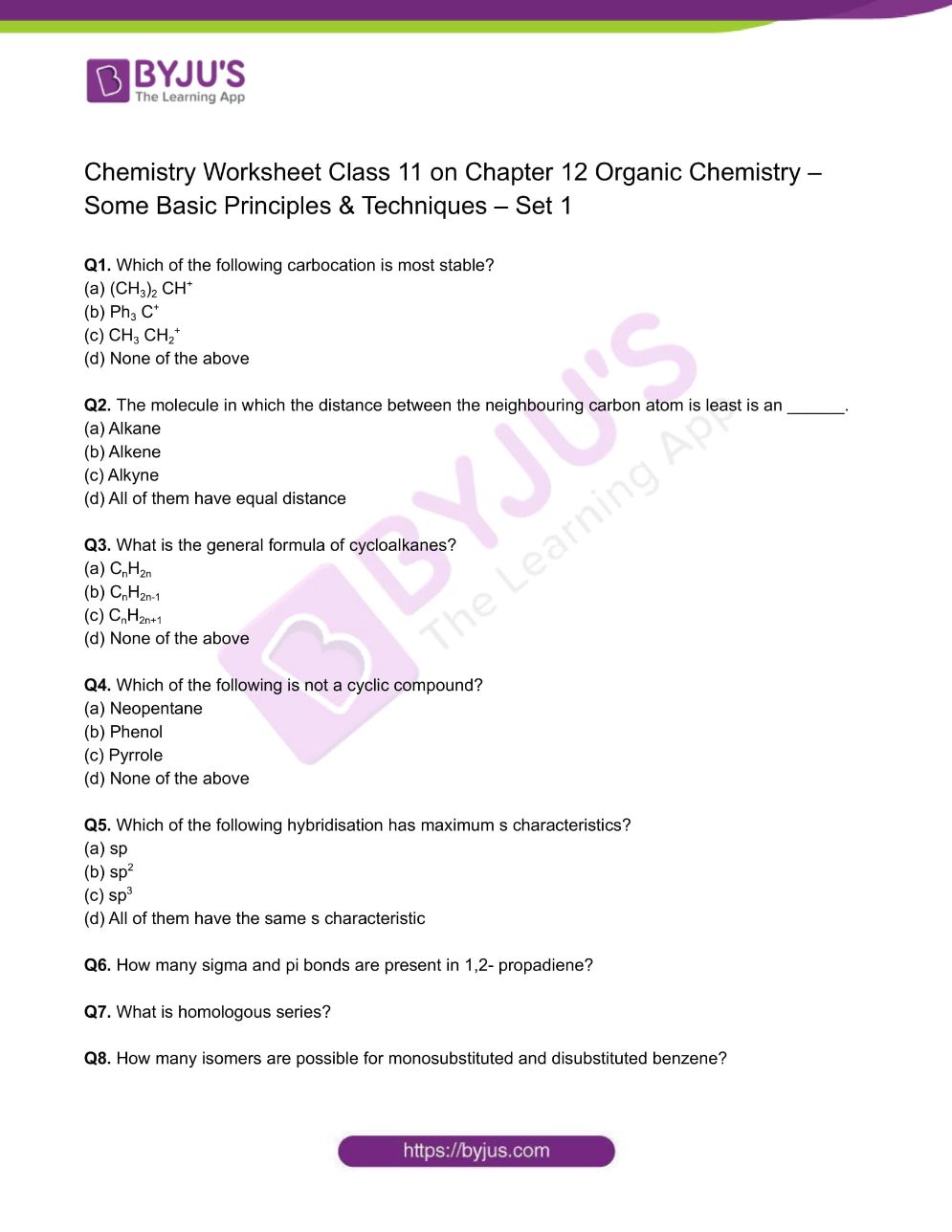 Class 11 Chemistry Worksheet On Chapter 12 Organic Chemistry Some Class 11 Chemistry Worksheet On Chapter 12 Organic Chemistry Some