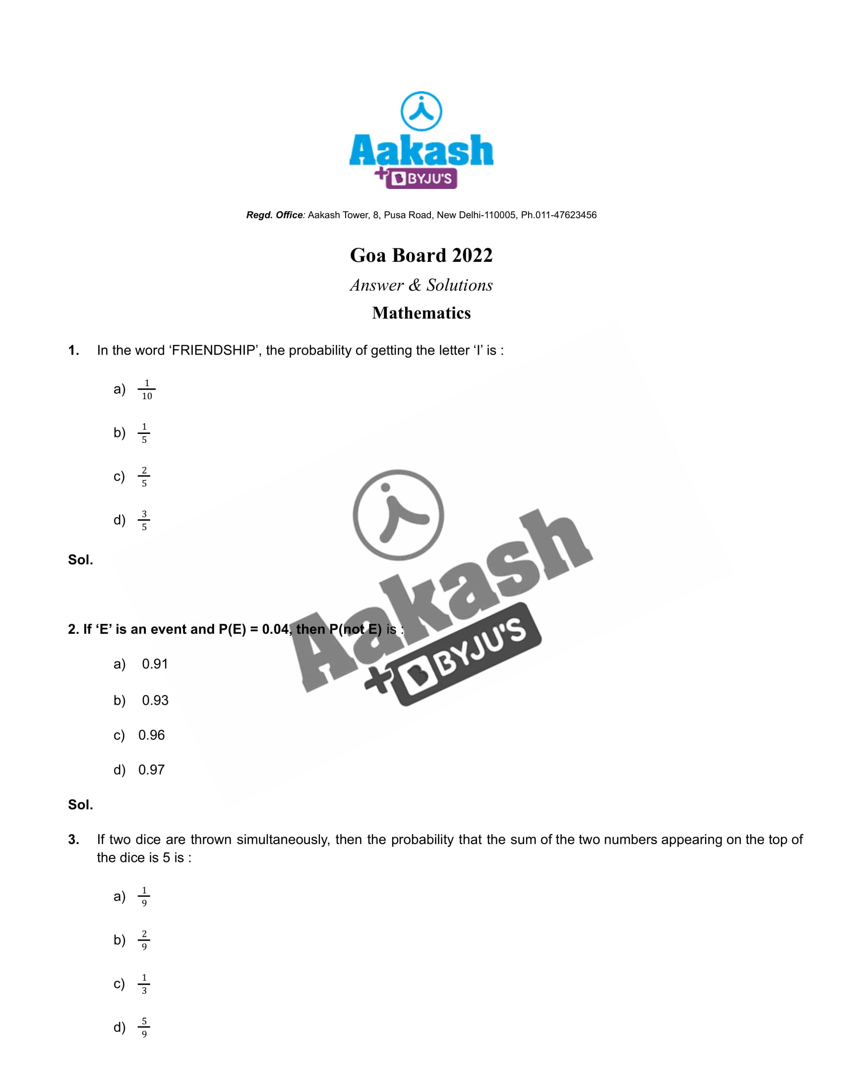 Goa Board SSC Class 10 Mathematics Level I And II Term I Question Paper Goa Board SSC Class 10 Mathematics Level I And II Term I Question Paper
