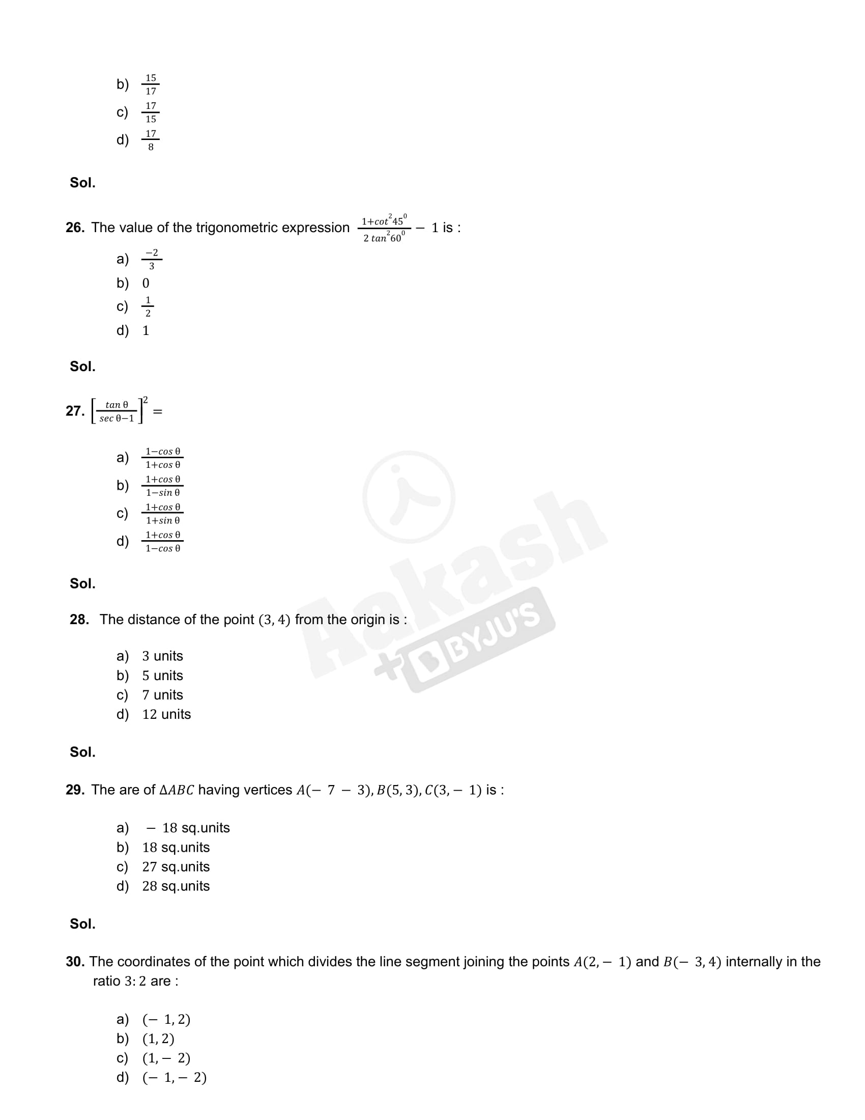 Goa Board SSC Class 10 Mathematics Level I And II Term I Question Paper