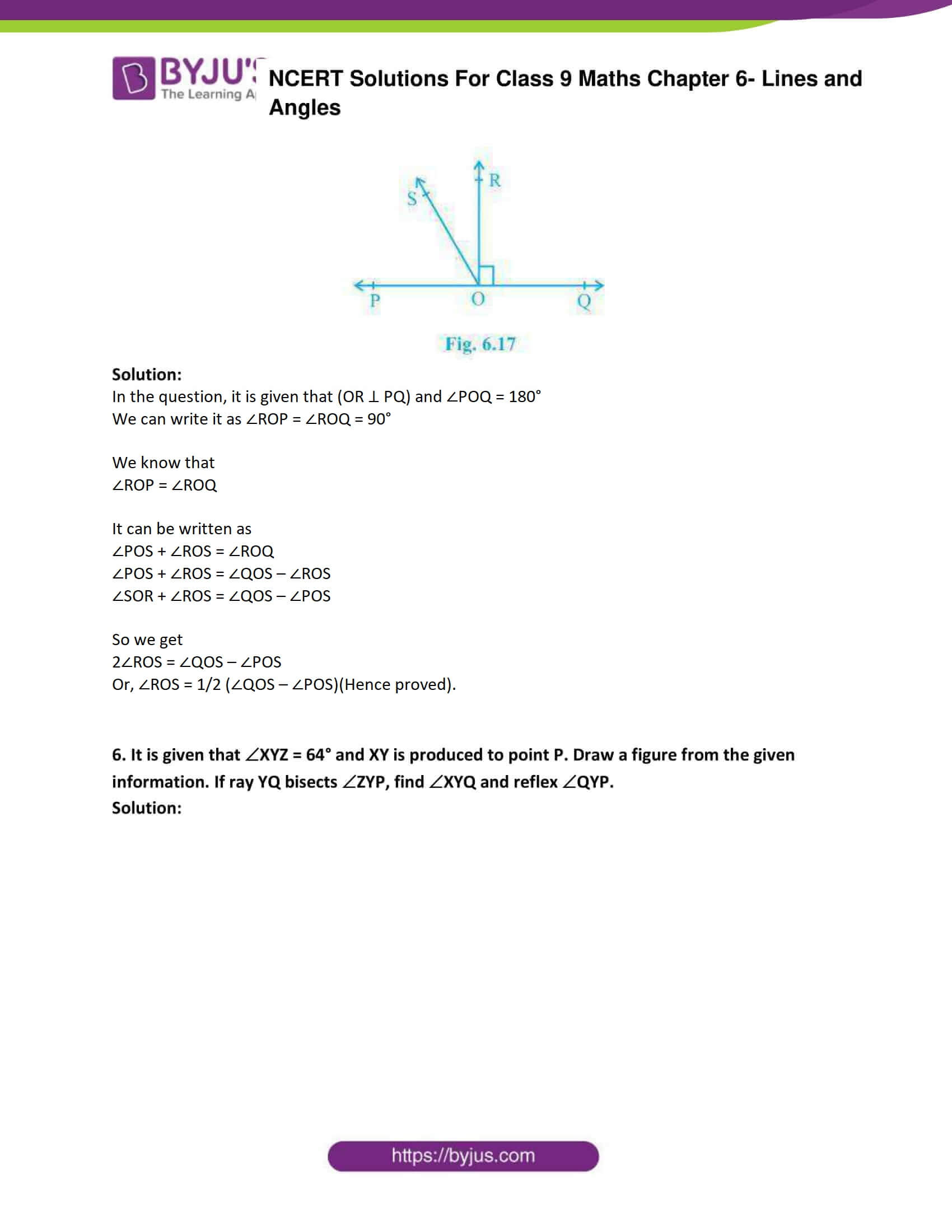 NCERT Solutions for Class 9 Maths Exercise 6.1 Chapter 6- lines and angles