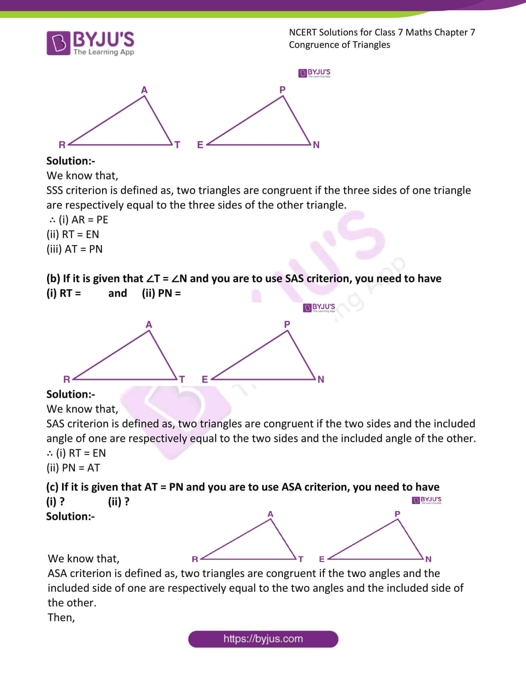 NCERT Solutions for Class 7 Maths Exercise 7.2 Chapter 7 Congruence of ...