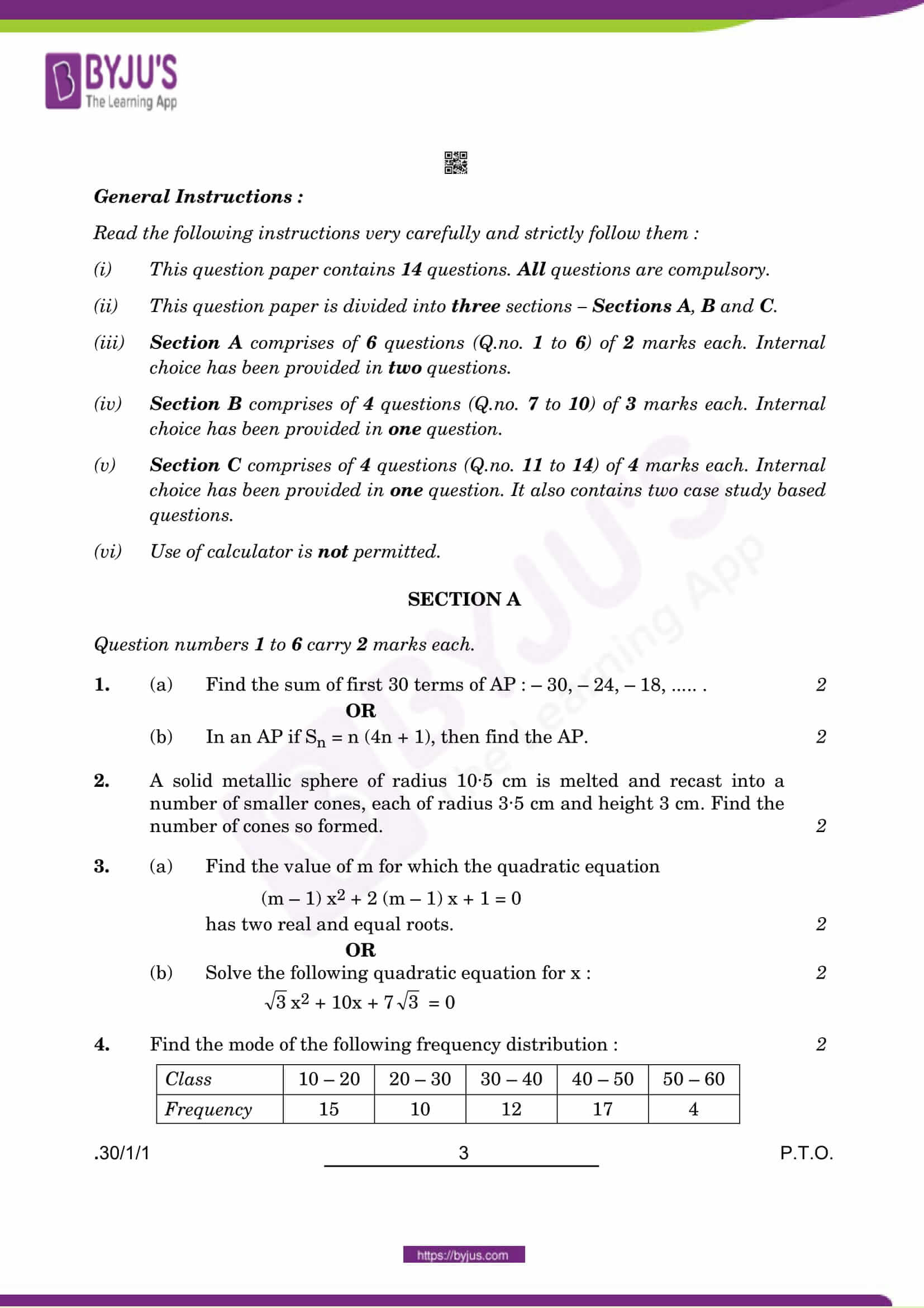 CBSE Class 10 Maths Previous Year Question Papers 2022 Download PDF