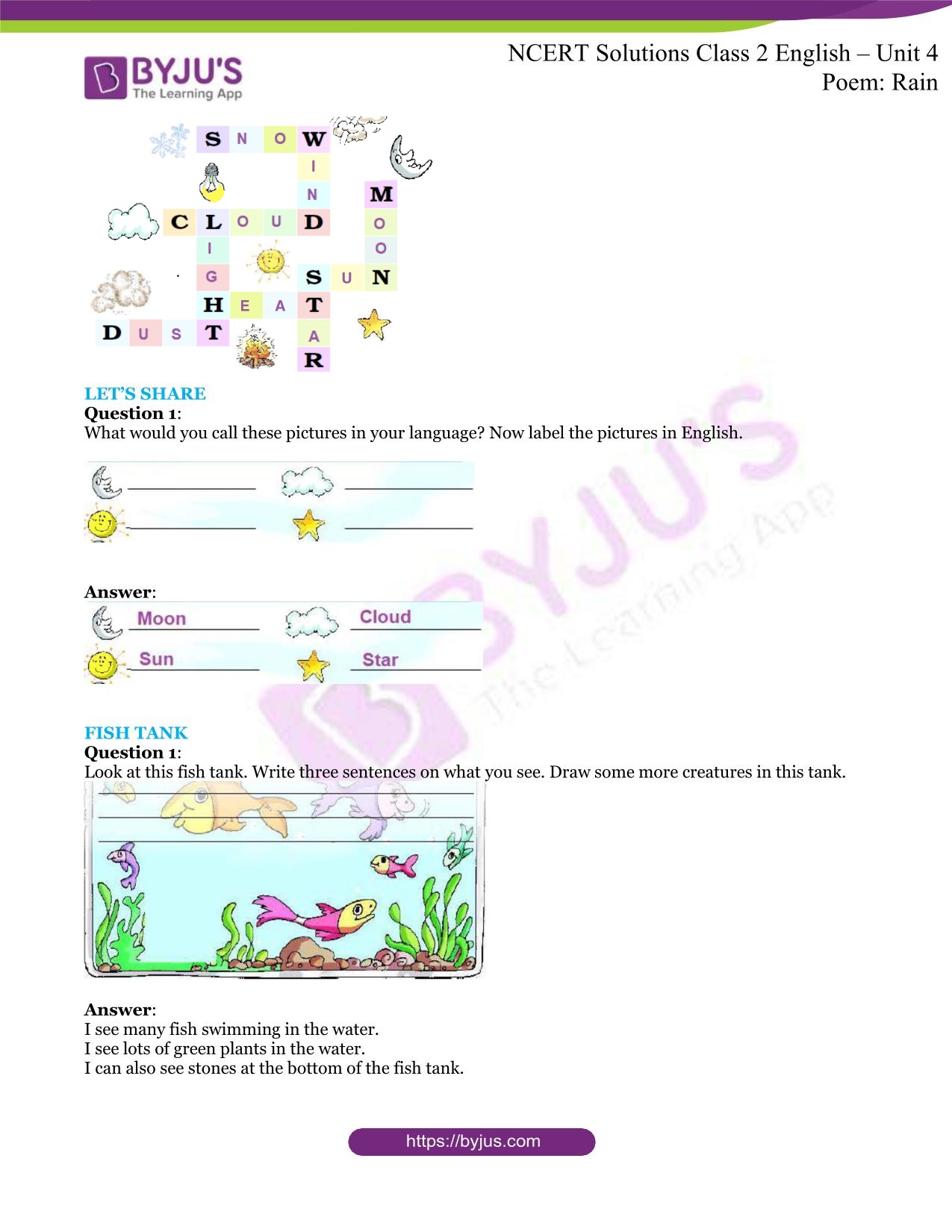 NCERT Solutions for Class 2 English Unit 4 Poem Rain- Download PDF