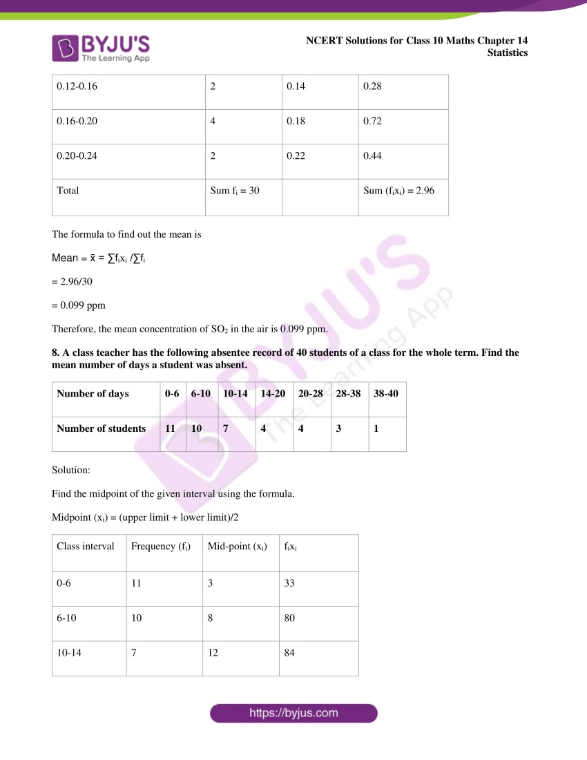 NCERT Solutions Class 10 Maths Chapter 14 Statistics