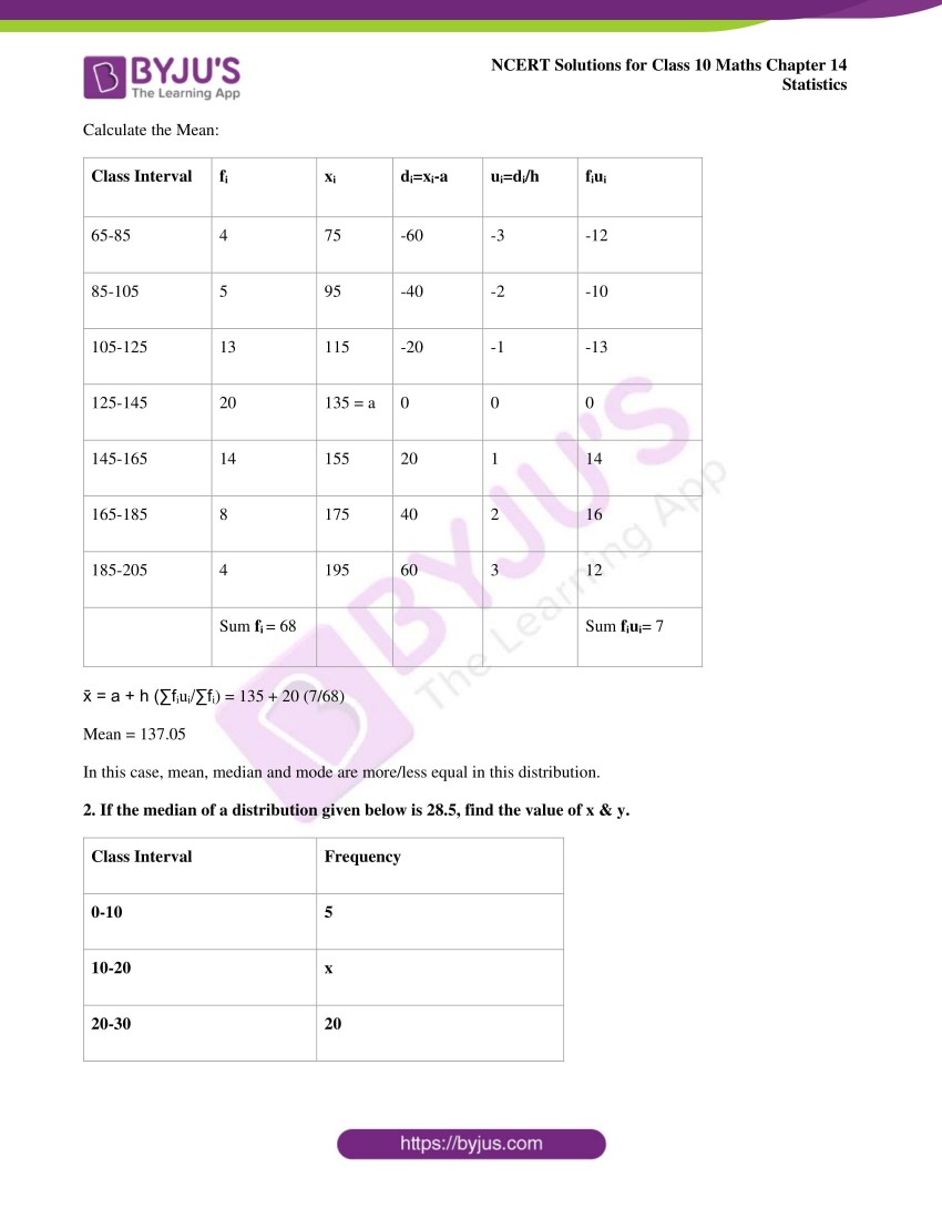 NCERT Solutions Class 10 Maths Chapter 14 Statistics