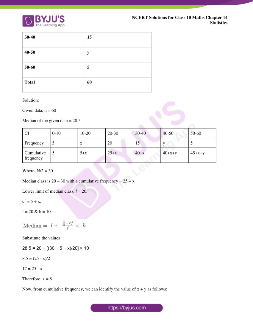 NCERT Solutions Class 10 Maths Chapter 14 Statistics