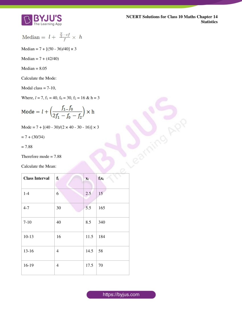 NCERT Solutions Class 10 Maths Chapter 14 Statistics