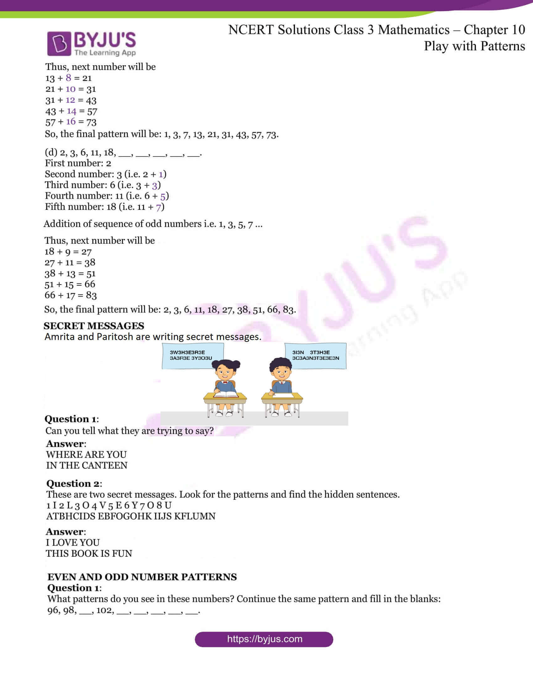 NCERT Solutions Class 3 Maths Chapter 10 Play with Patterns - Free PDF