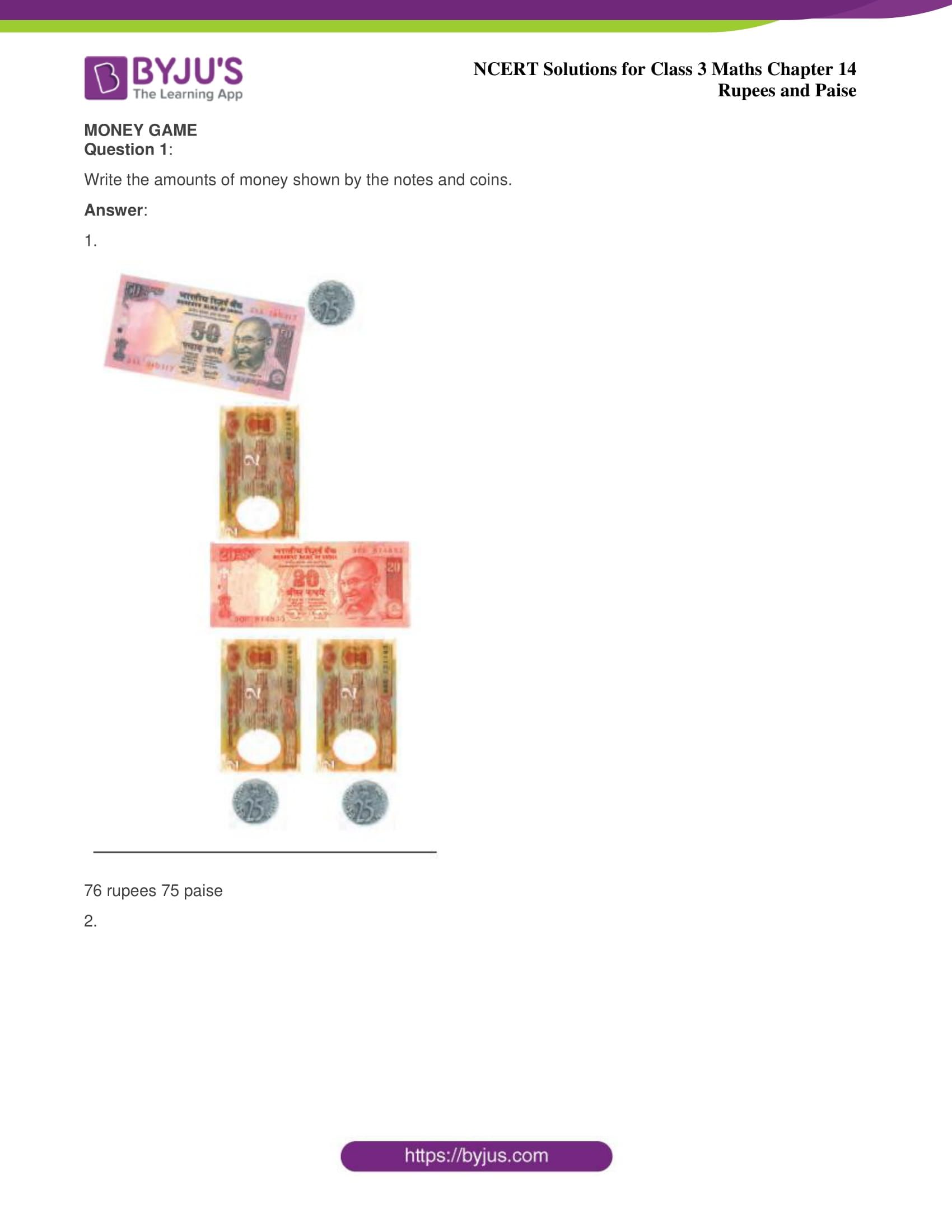 NCERT Solutions Class 3 Maths Chapter 14 Rupees and Paise - PDF