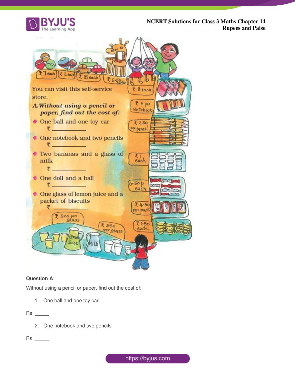 NCERT Solutions Class 3 Maths Chapter 14 Rupees and Paise - PDF