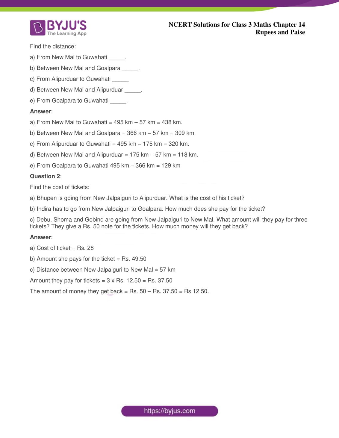 NCERT Solutions Class 3 Maths Chapter 14 Rupees and Paise - PDF