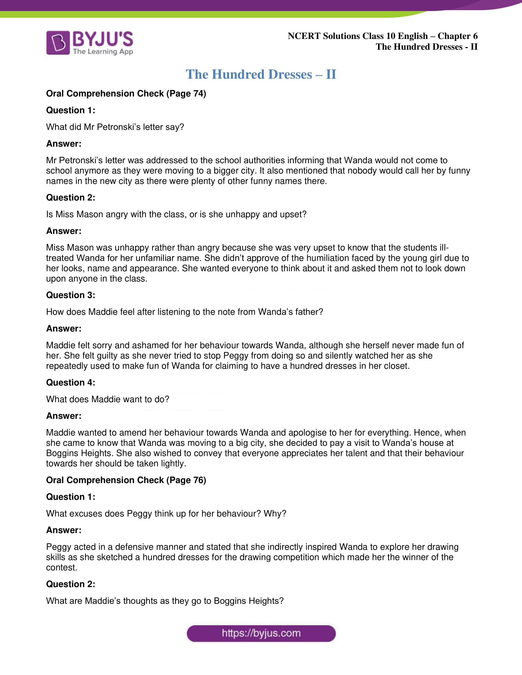 NCERT Solutions for Class 10 English First Flight Chapter 6 The Hundred ...